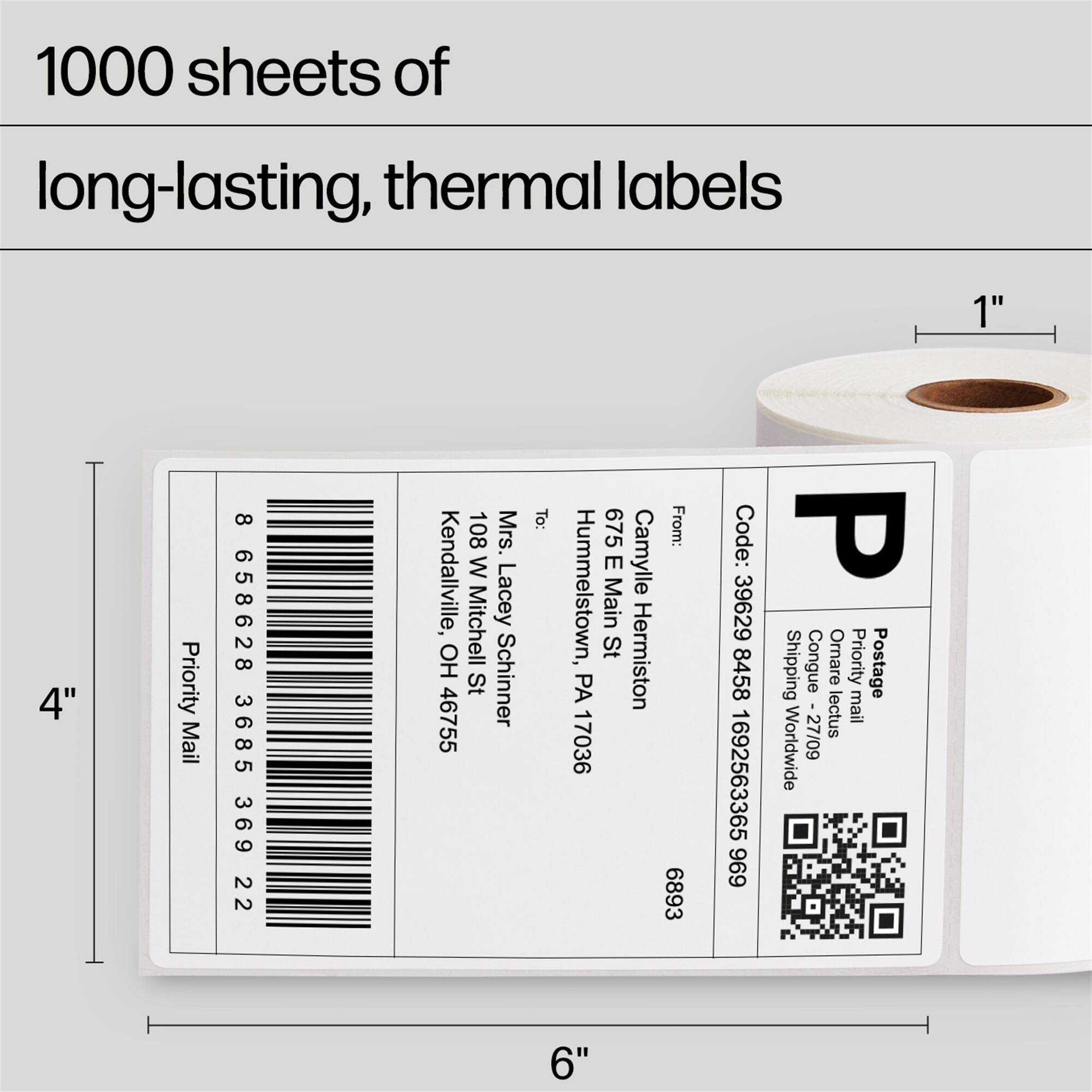 HP 4 x 6” Direct Thermal Shipping Labels, Multipurpose Thermal Labels ...