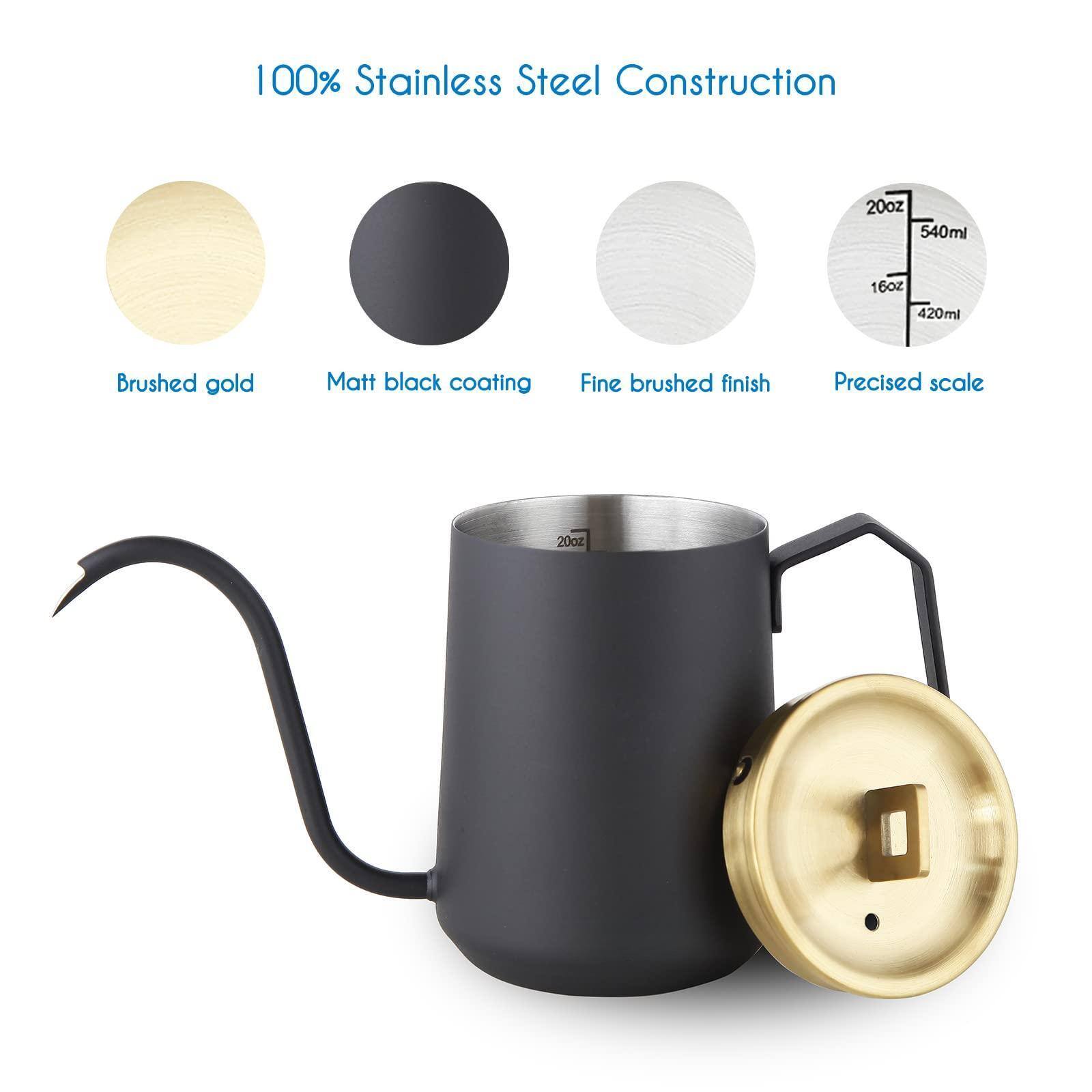 Dapper Styles Gooseneck Pour Over Coffee Kettle Stainless Steel Hand Drip Pot With Long Narrow ...