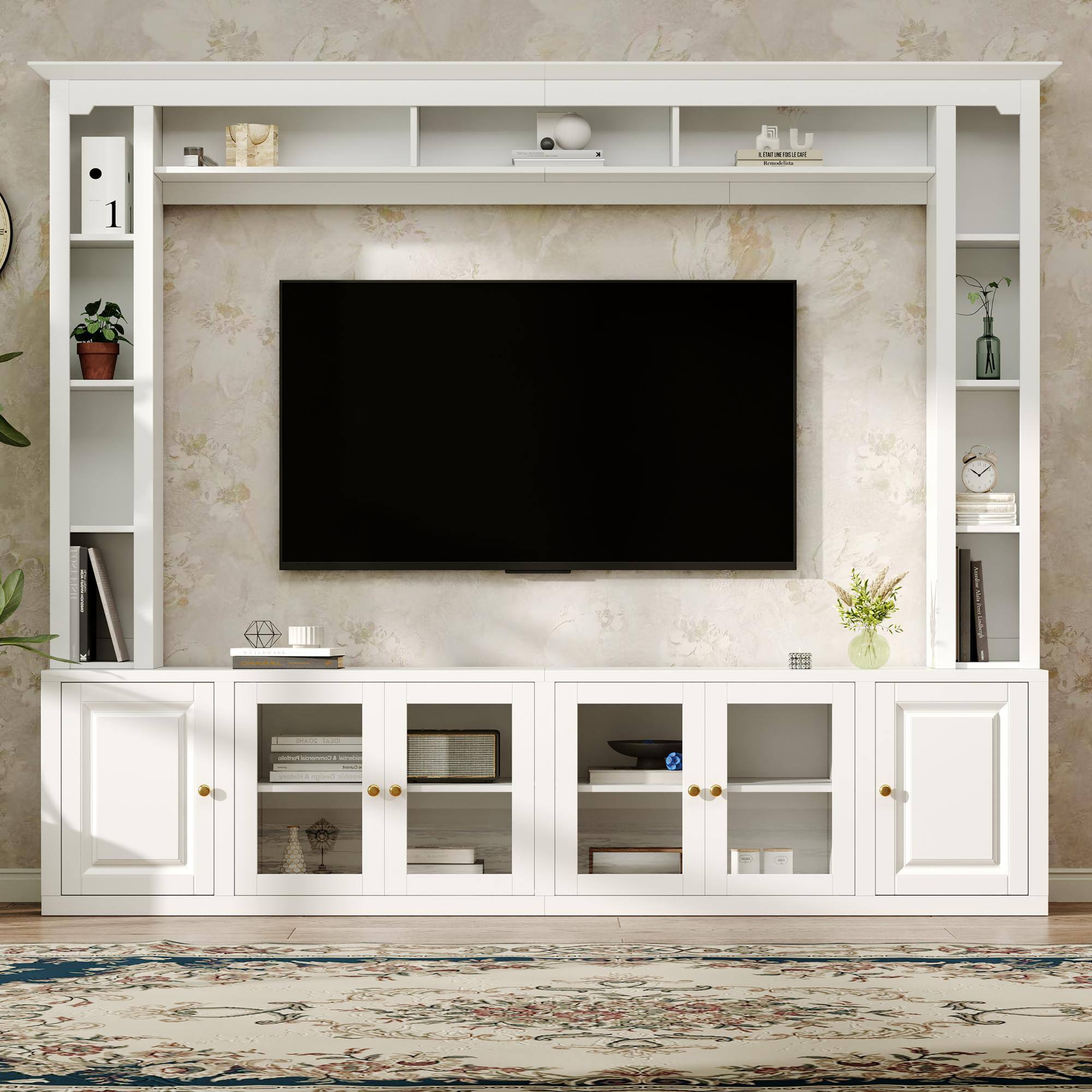 CheryLife 92 in. 4 Piece Modern Entertainment Center Wall Unit with ...