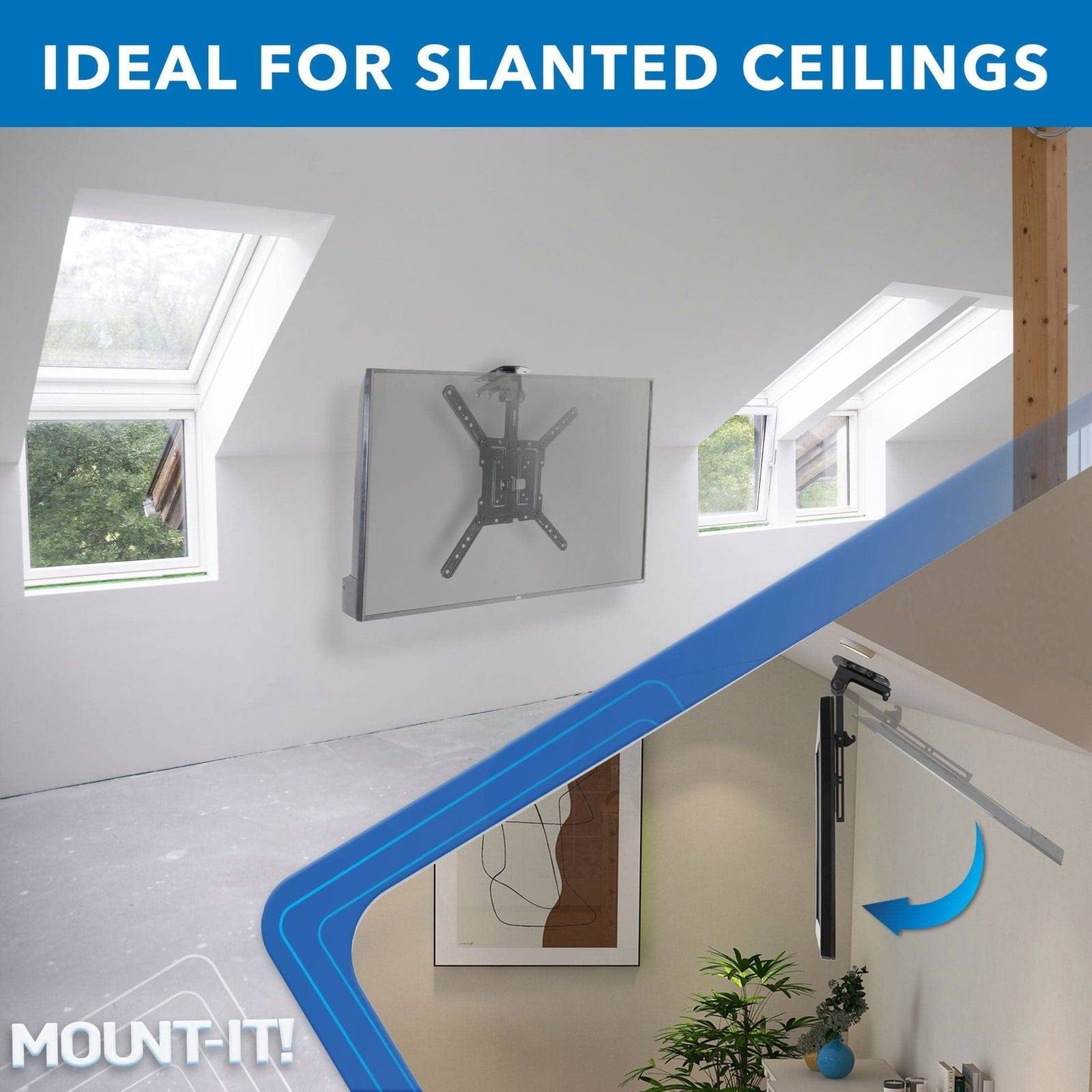 Mount It! Fold Down Ceiling TV Mount – Fits 23″–55″, Up to 44 lb, 90° Tilt, ±45° Swivel Black MI ...