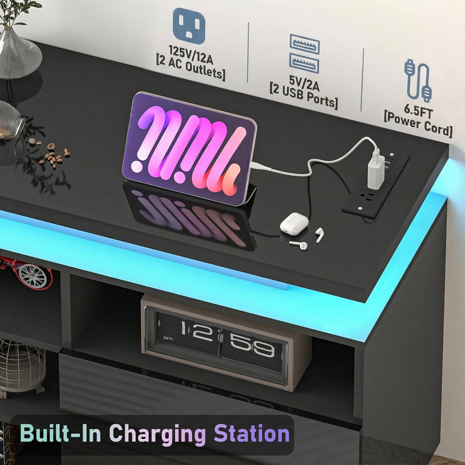 Espafurni 82.6" LED TV Stand for 95" TV, High Gloss, Charging Station ...