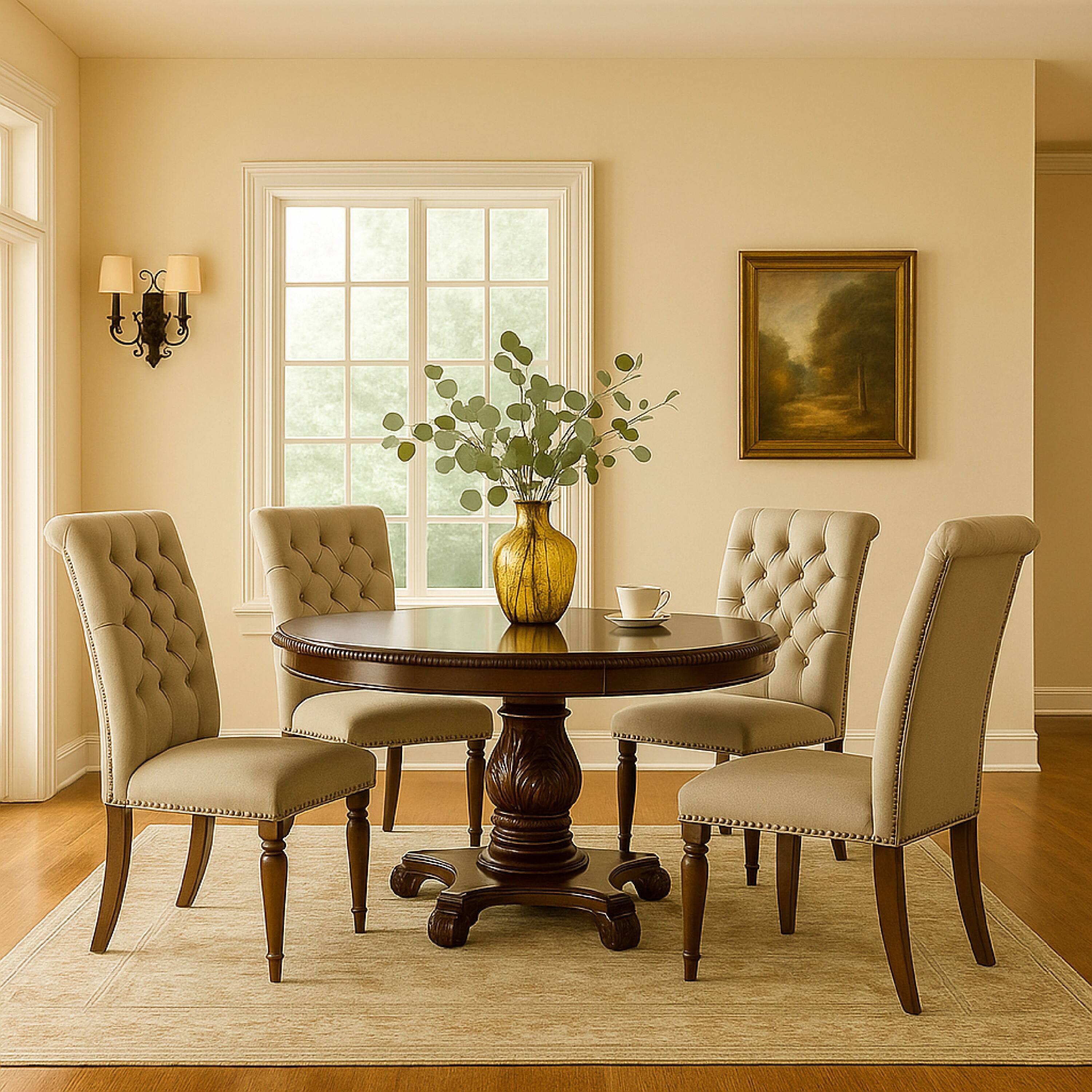 Manhattan Lane Traditional Round Dining Table with Carved Pedestal Base ...