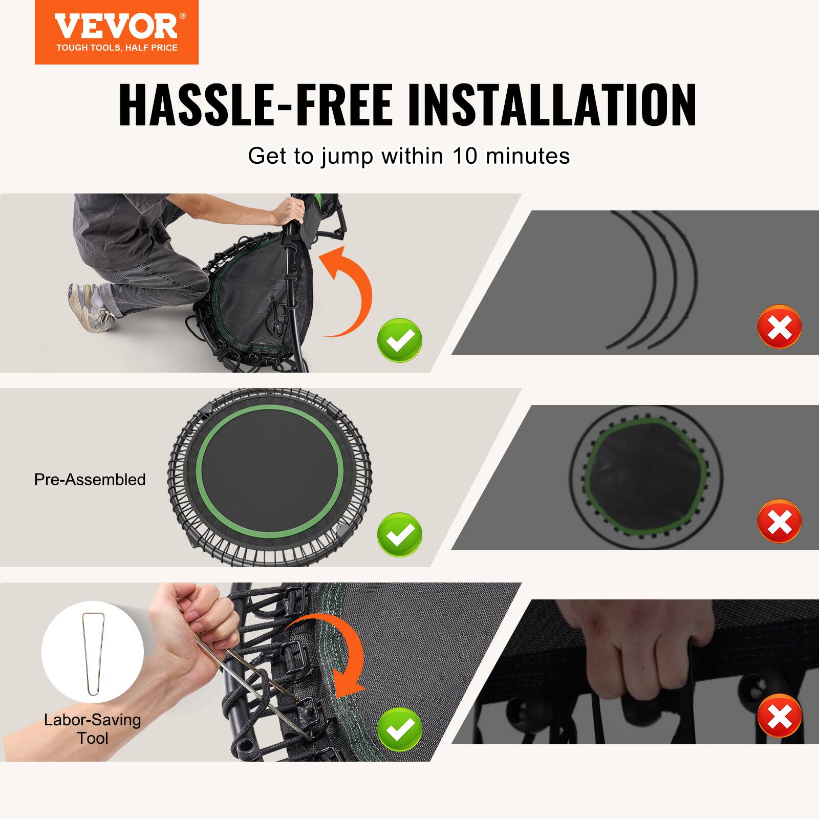 VEVOR Foldable Mini Trampoline,40 Inch Fitness Rebounder,Max Load ...