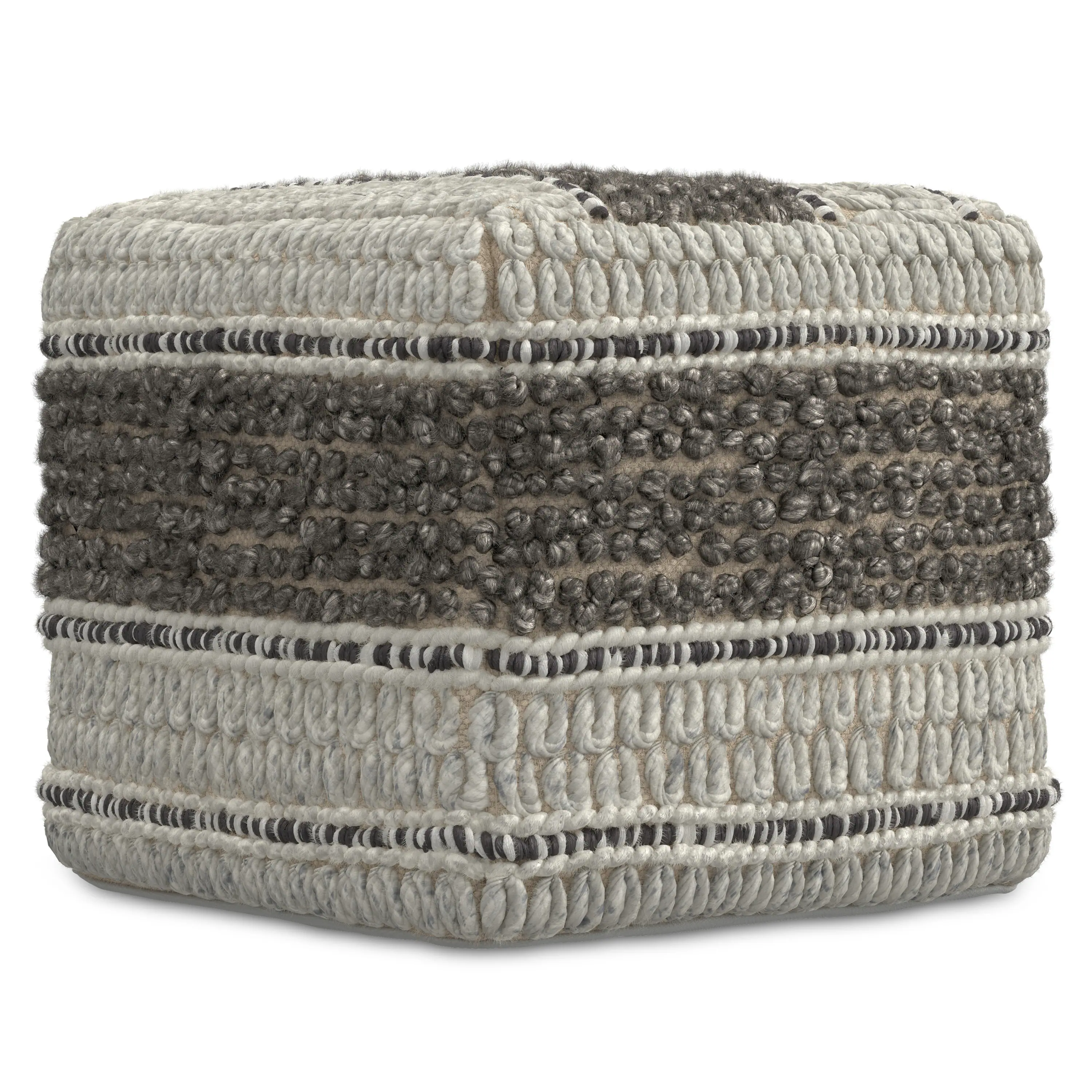 Simpli Home Grady 18 inch Wide Square Pouf Handloom Wool and Cotton ...