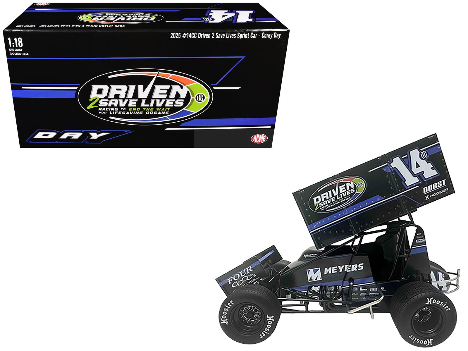 ACME Winged Sprint Car #14CC Corey Day (Blue Version) "Driven 2 Save ...