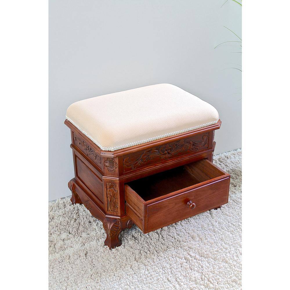 International Caravan Upholstered Vanity Stool with One Drawer Brown ...