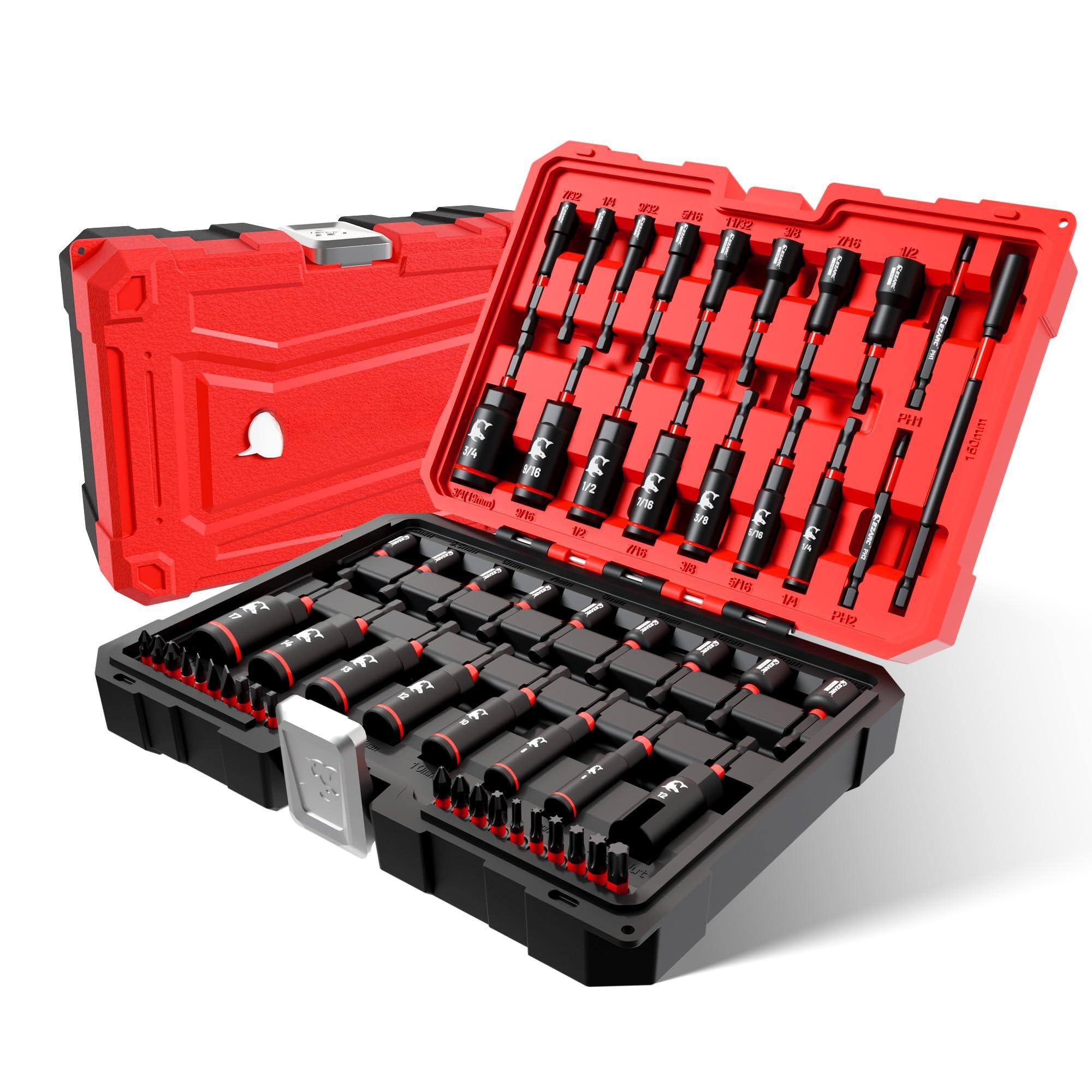 JETRANSPORT 55pcs Magnetic Impact Nut Driver Set 1 4 Hex Shank Socket ...