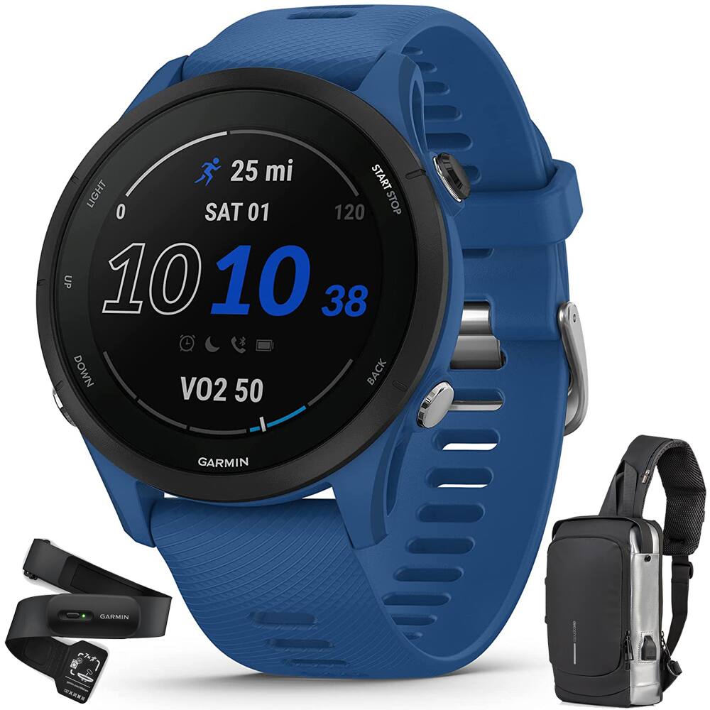 Garmin Forerunner 255 GPS Smartwatch Blue with Backpack & Heart Rate ...
