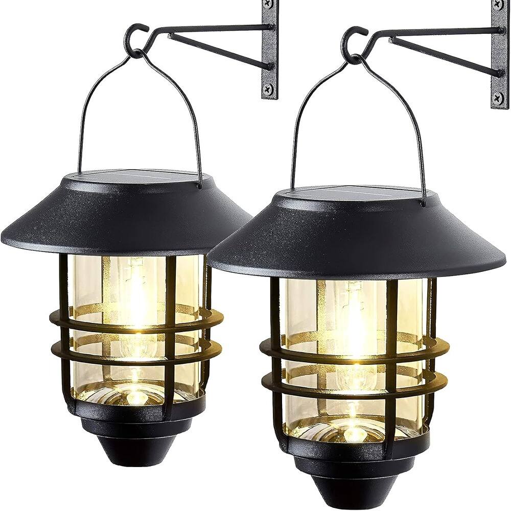 Schertz Waterproof Hanging Solar Lanterns, Glass Metal Lanterns with Wall Mount Kit, 2 Pack ...