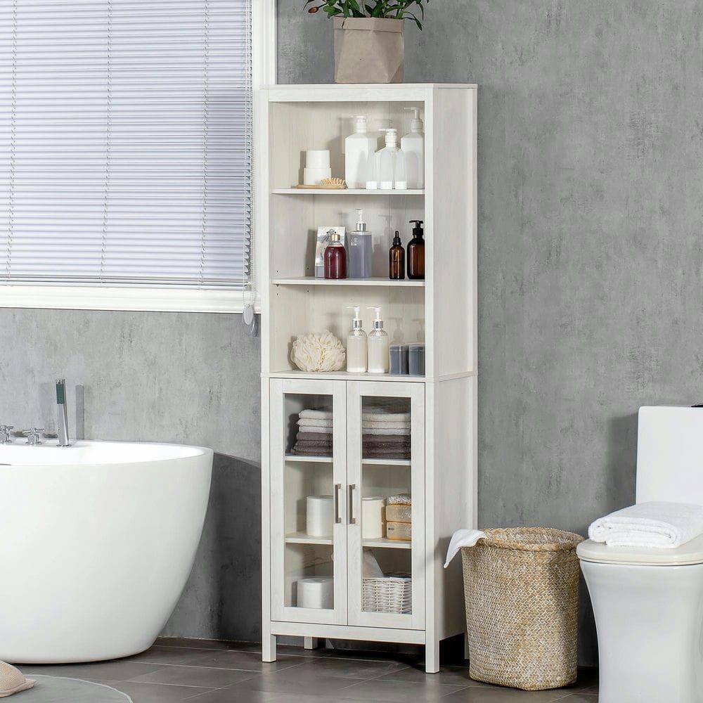 Kadyn Tall Bathroom Storage Cabinet with 3 Tier Shelf, Glass Door ...