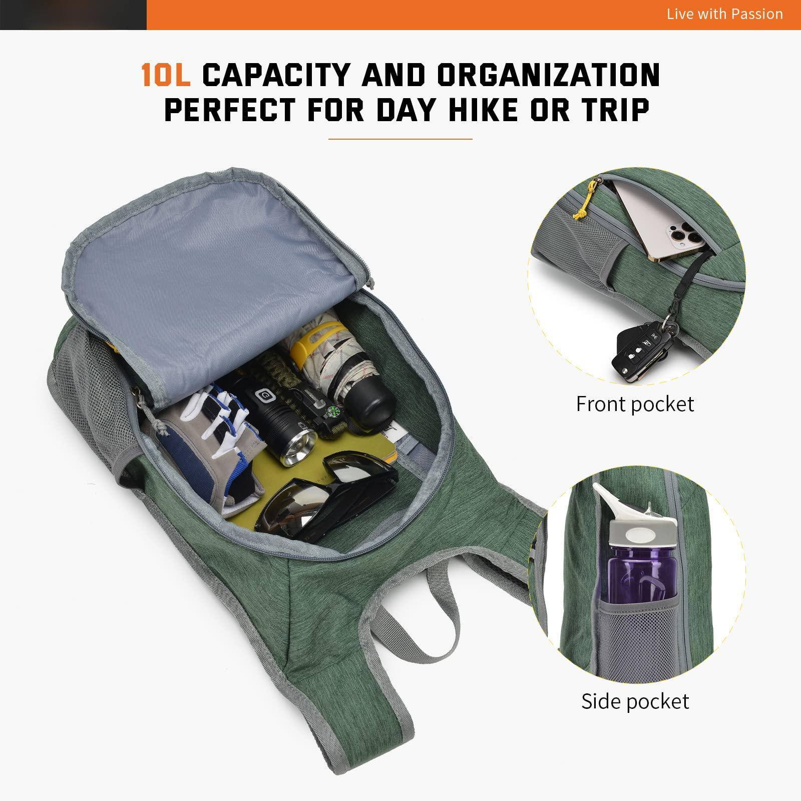 Cozy Serene Small Daypack 10l Hiking Backpack Packable Lightweight ...