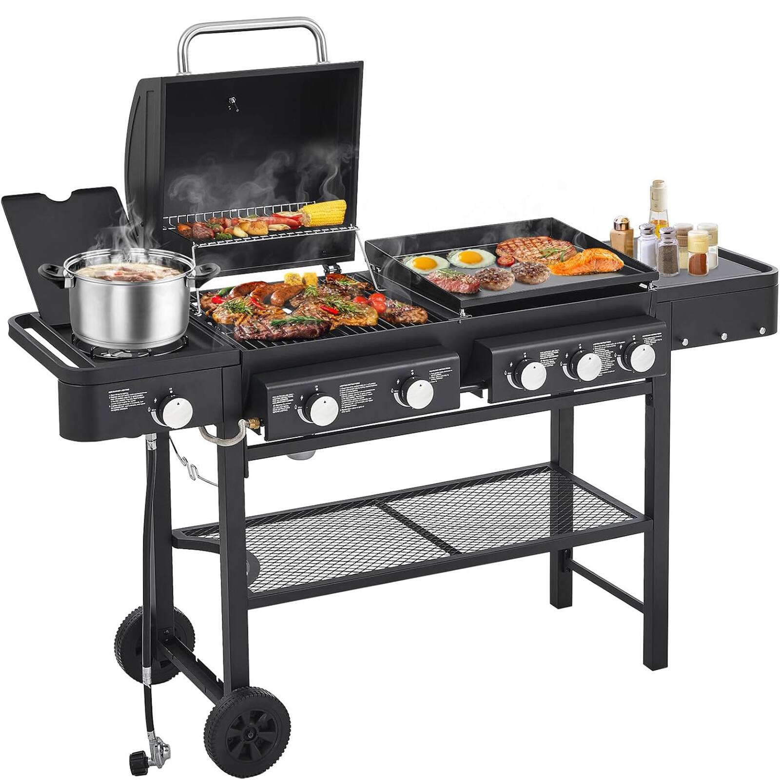 Chateau Abodes 5 Burner Propane Gas Grill and Griddle Combo with Side ...