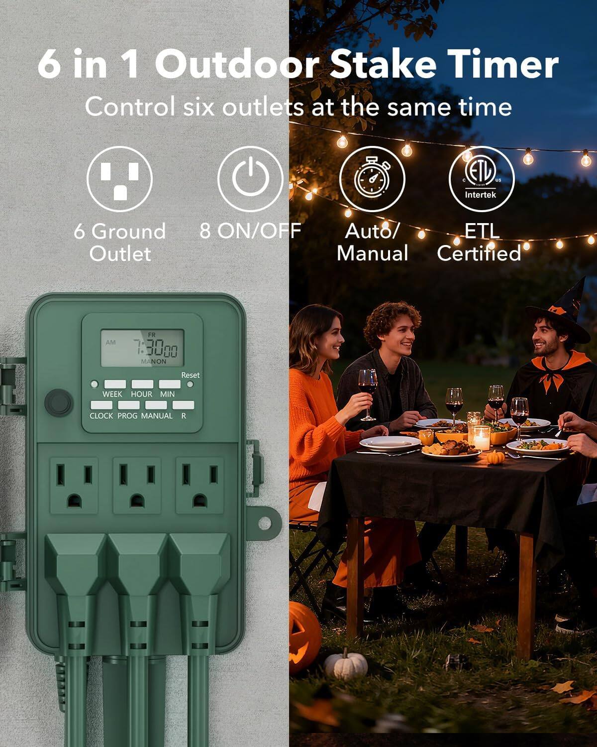 BN LINK Outdoor Power Stake, 7 Day Programmable Digital Timer, 6 ...