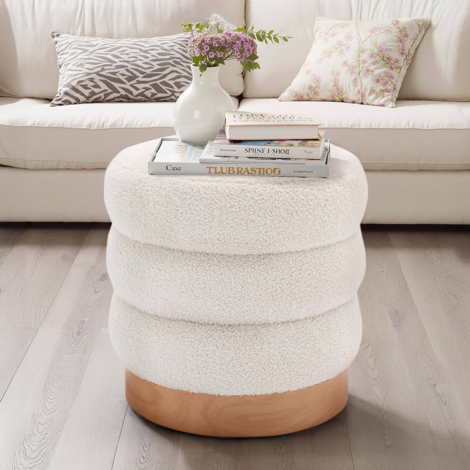 Fabibe Sherpa Ottoman Footstool, Tufted Modern Foot Rest Stool with ...