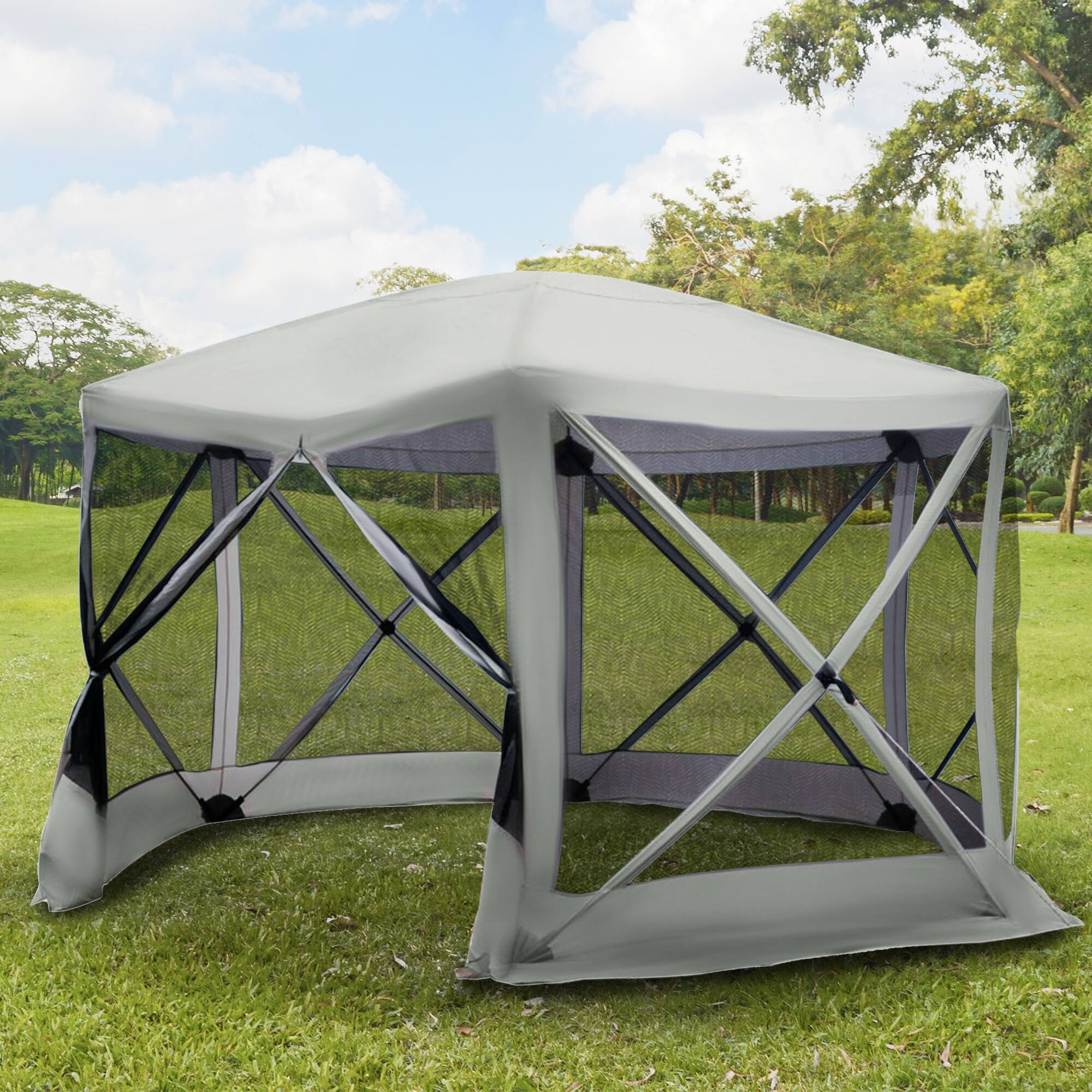Outsunny 12' x 12' Hexagon Screen House, Pop Up Tent Portable Gazebo ...