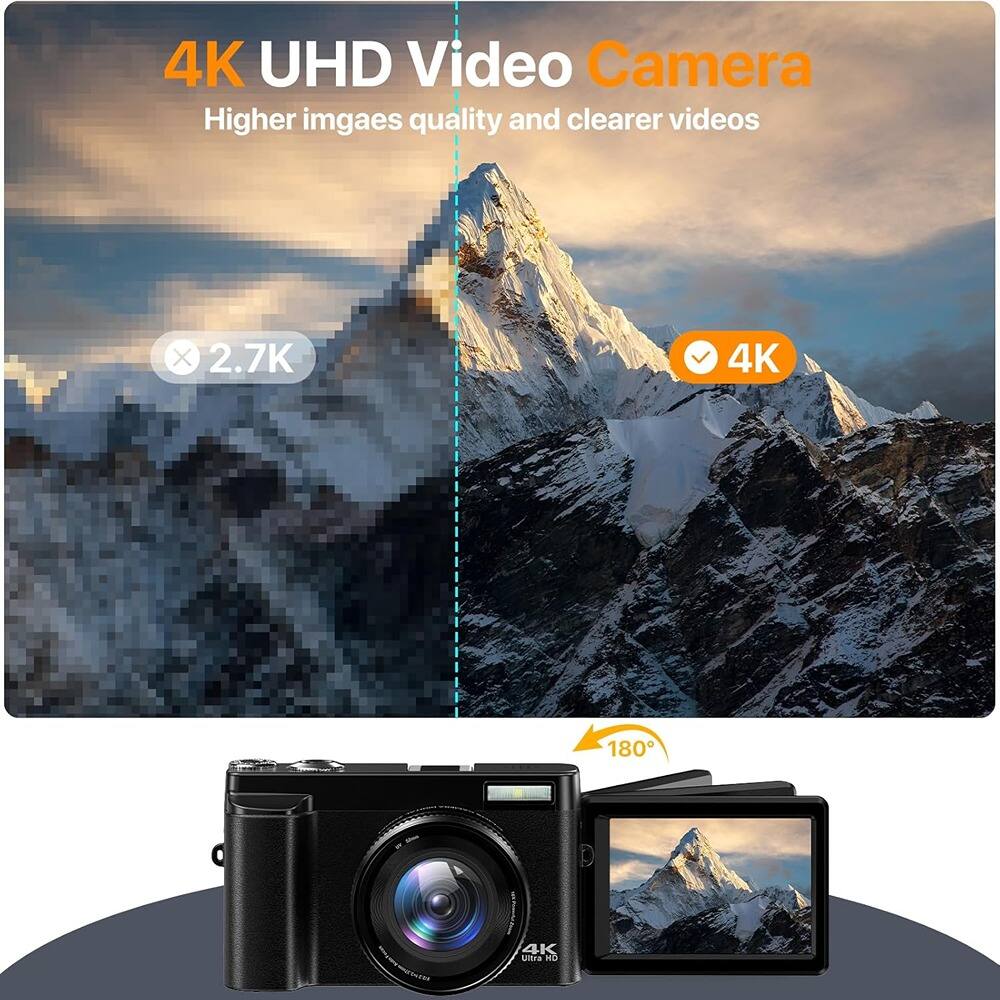 ACJPR 4K Digital Camera, 16X Zoom, 180° Flip Screen, Auto Focus, SD ...