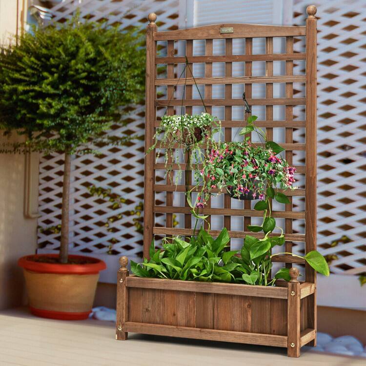 SlickBlue Free Standing Wooden Planter Box with Trellis, Raised Garden ...