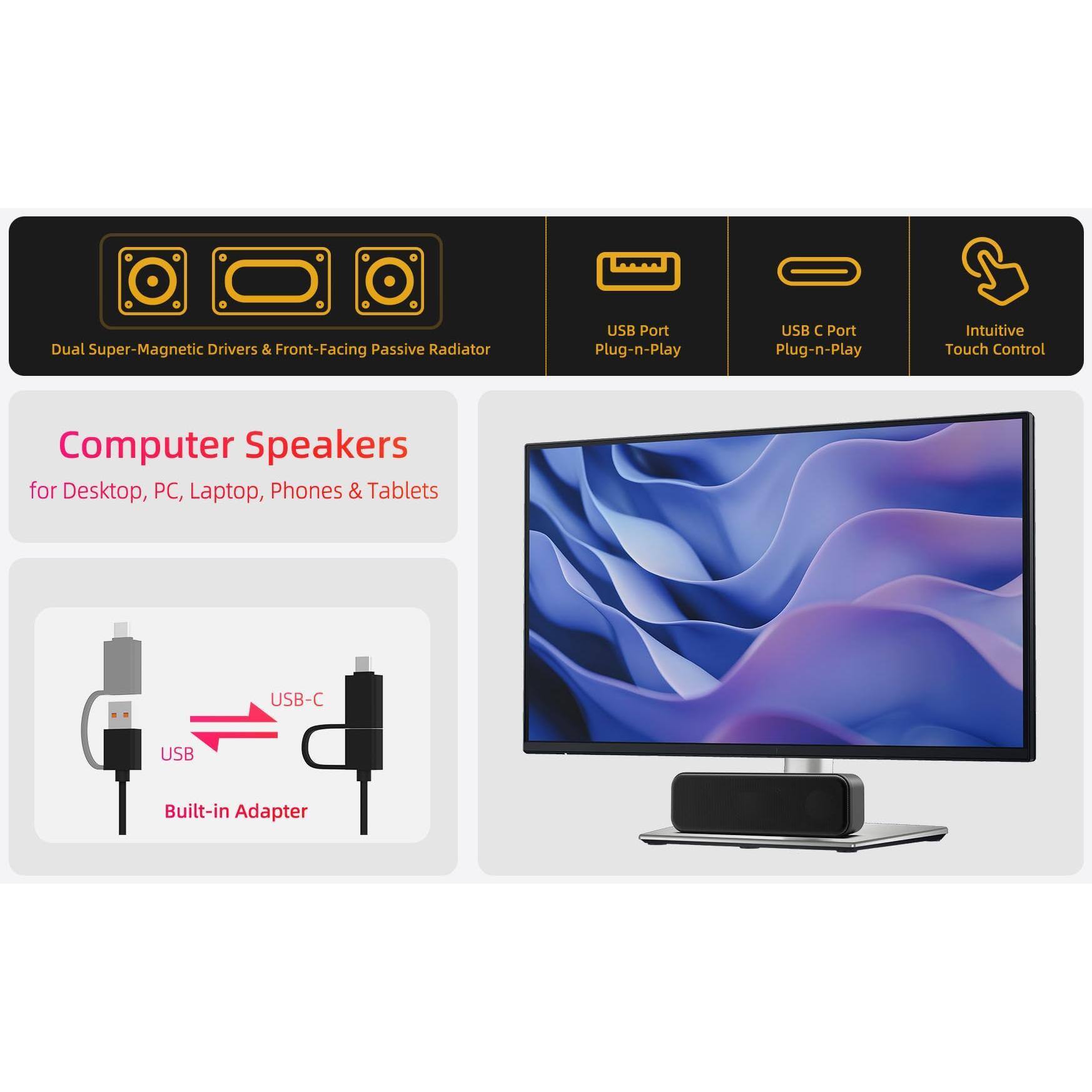 Cozy Serene Usb Touch Computer Speakers For Desktop Pc Laptop Wired Usb ...