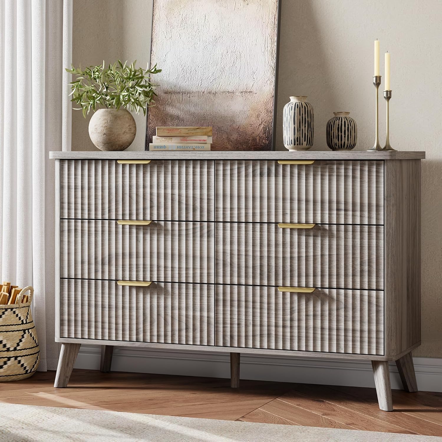Electrodes Masters Fluted 6 Drawer Dresser, 47.2" Wide Modern Chest ...