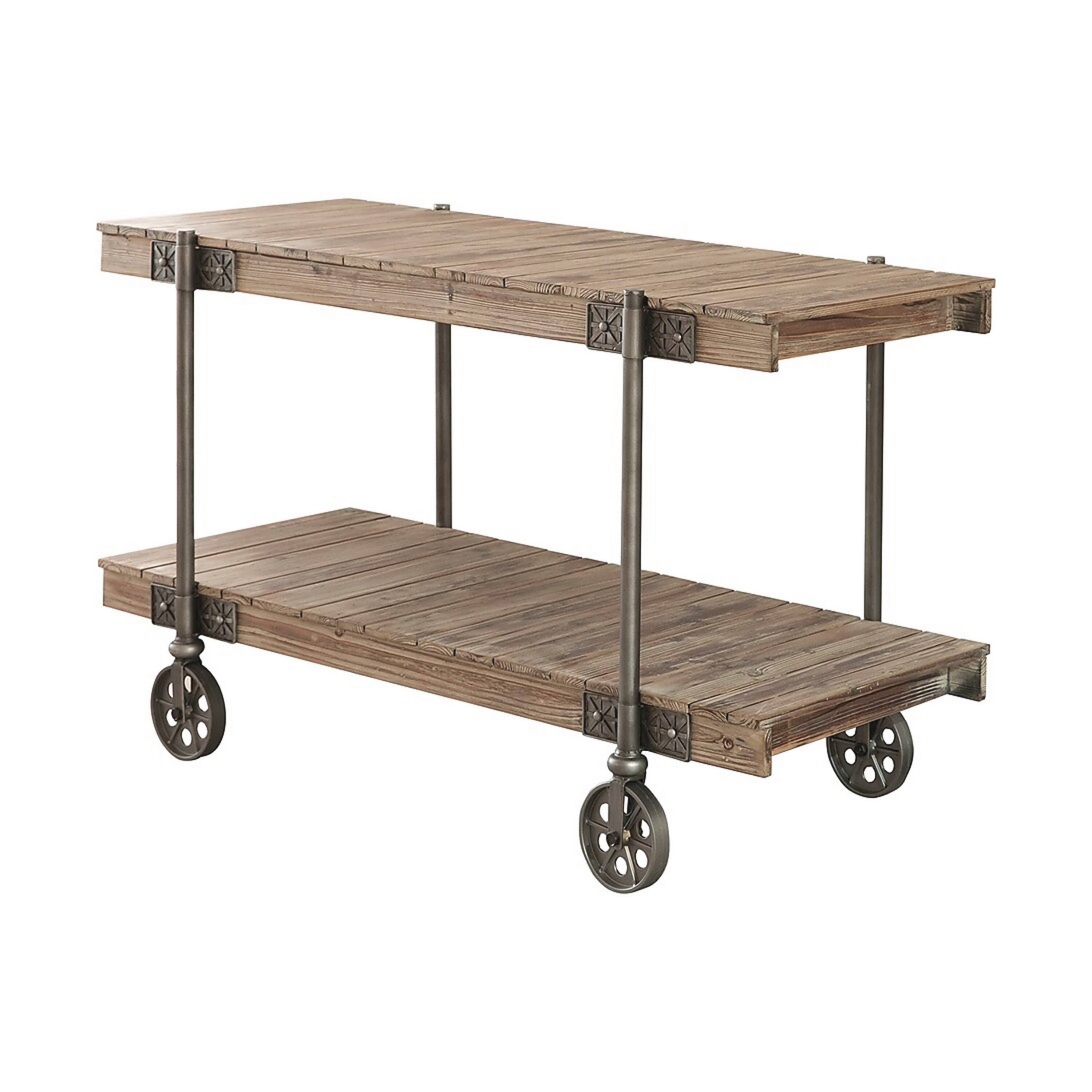 Manhattan Lane Loak 47 Inch Sofa Table, Plank Design, 1 Shelf, Wheels ...