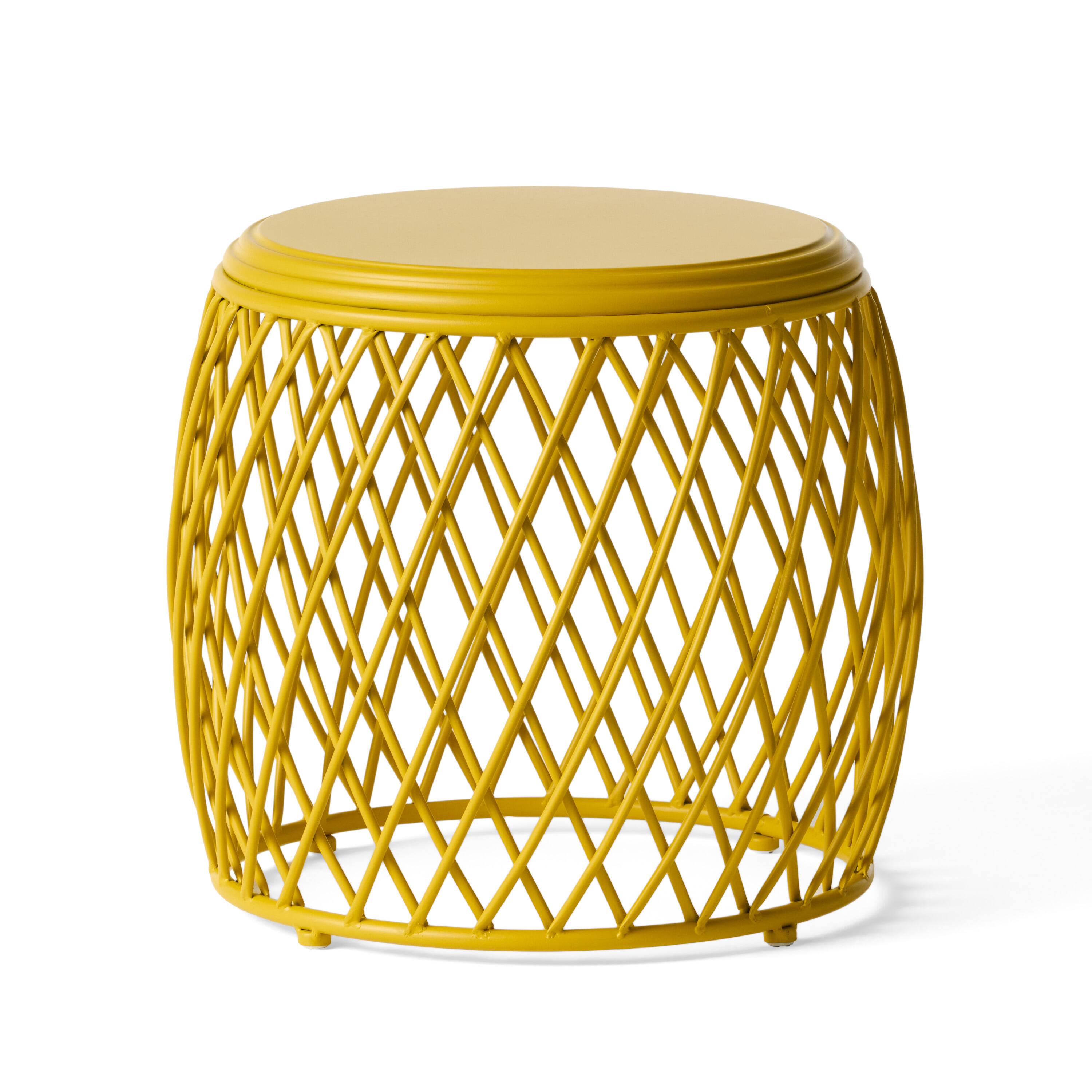 APRILSOUL Cylindrical Iron Side Table with Geometric Design and Matte ...