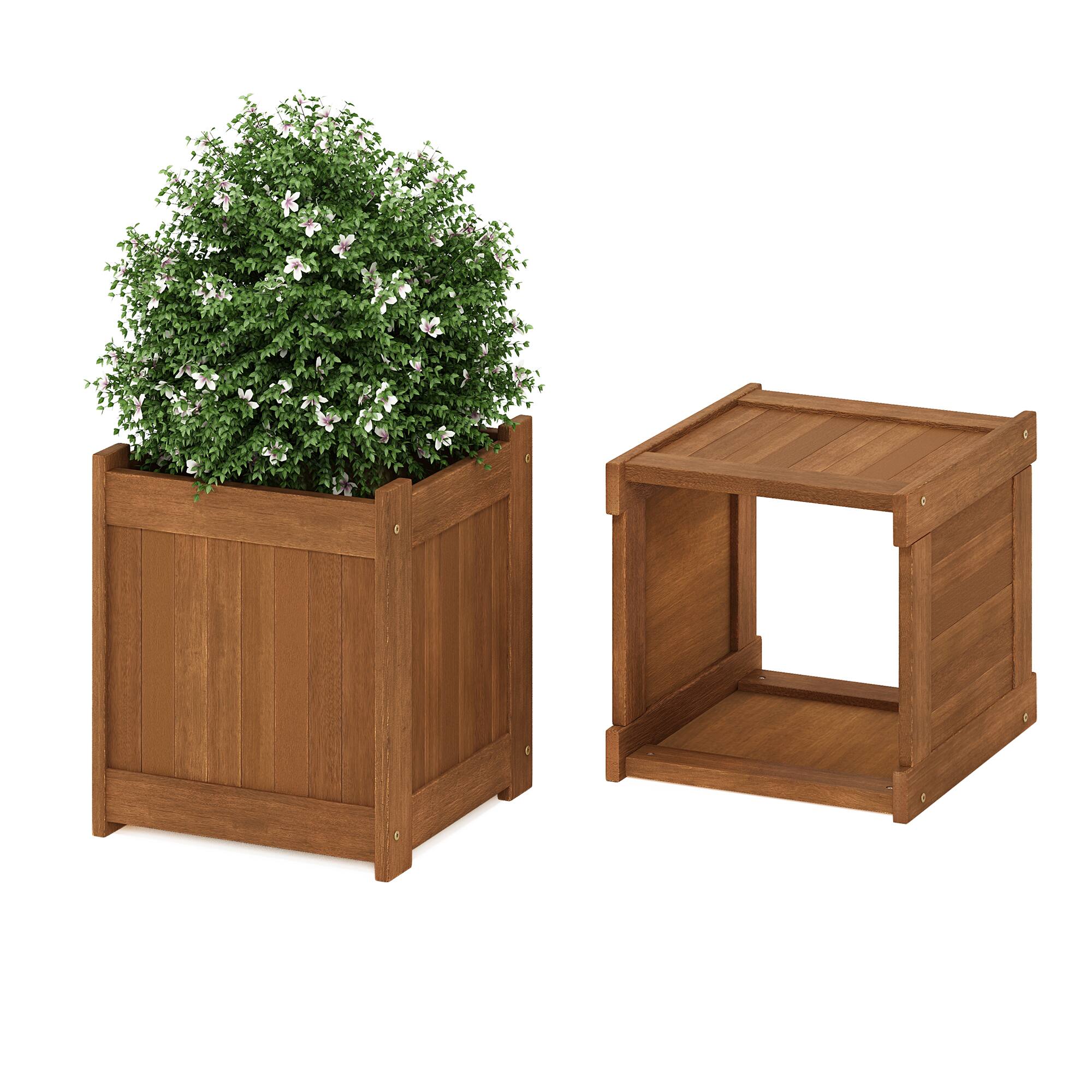 Furinno Tioman Hardwood Flower Box in teak oil, 2 Pack Natural 2 ...