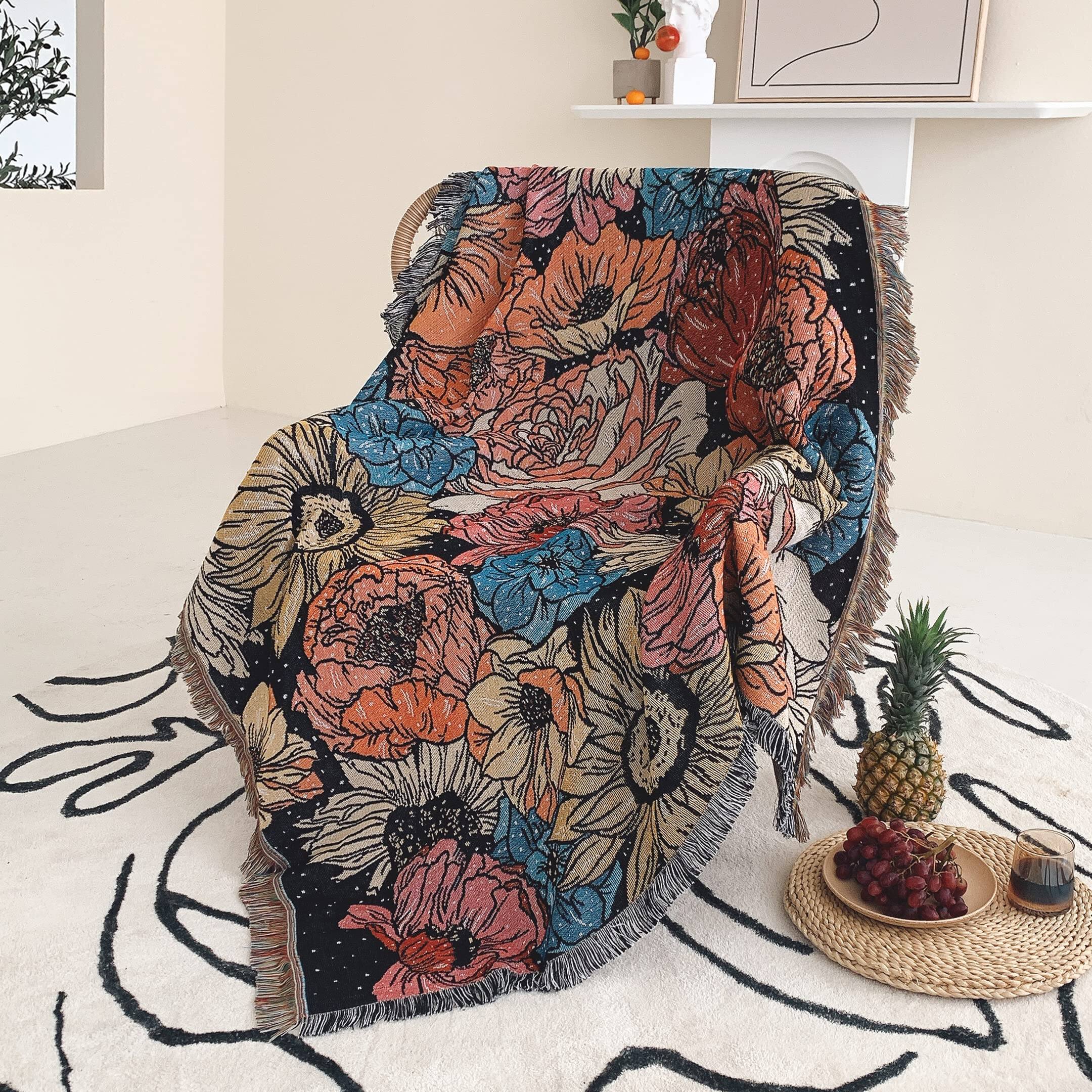 Paradigms Interiors Boho Throw Blanket Reversible Cotton Bohemian ...