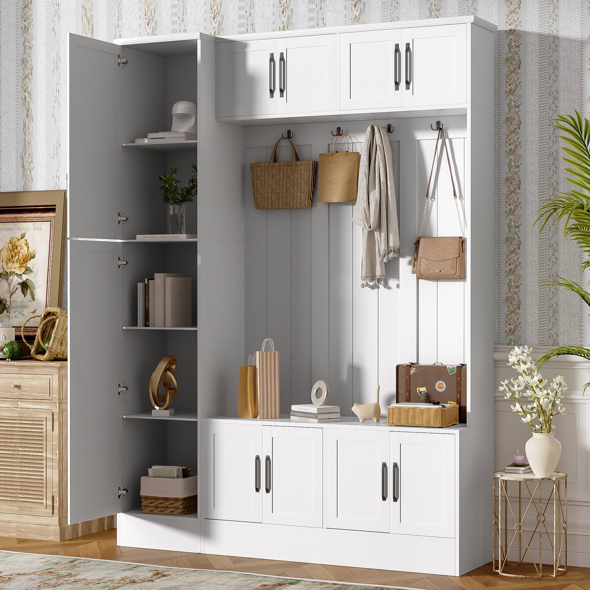 Whisen Modern Hall Tree with Shoe Storage, 4 in 1 Entryway Bench with 6 ...