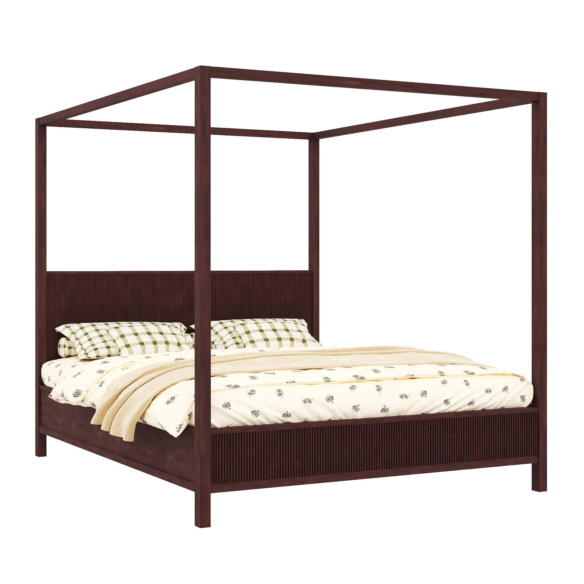 Whisen King Size Wooden Canopy Platform Bed with Support Slats for ...