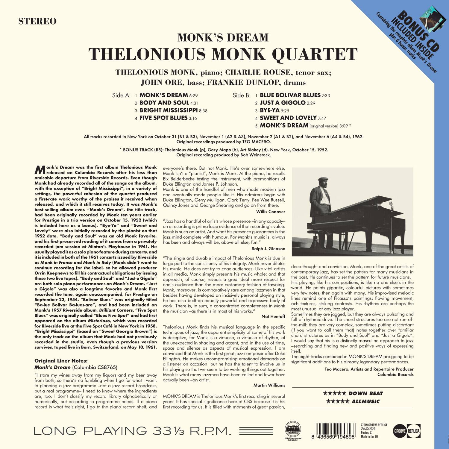 Thelonious Monk Monk's Dream VINYL LP - Best Buy