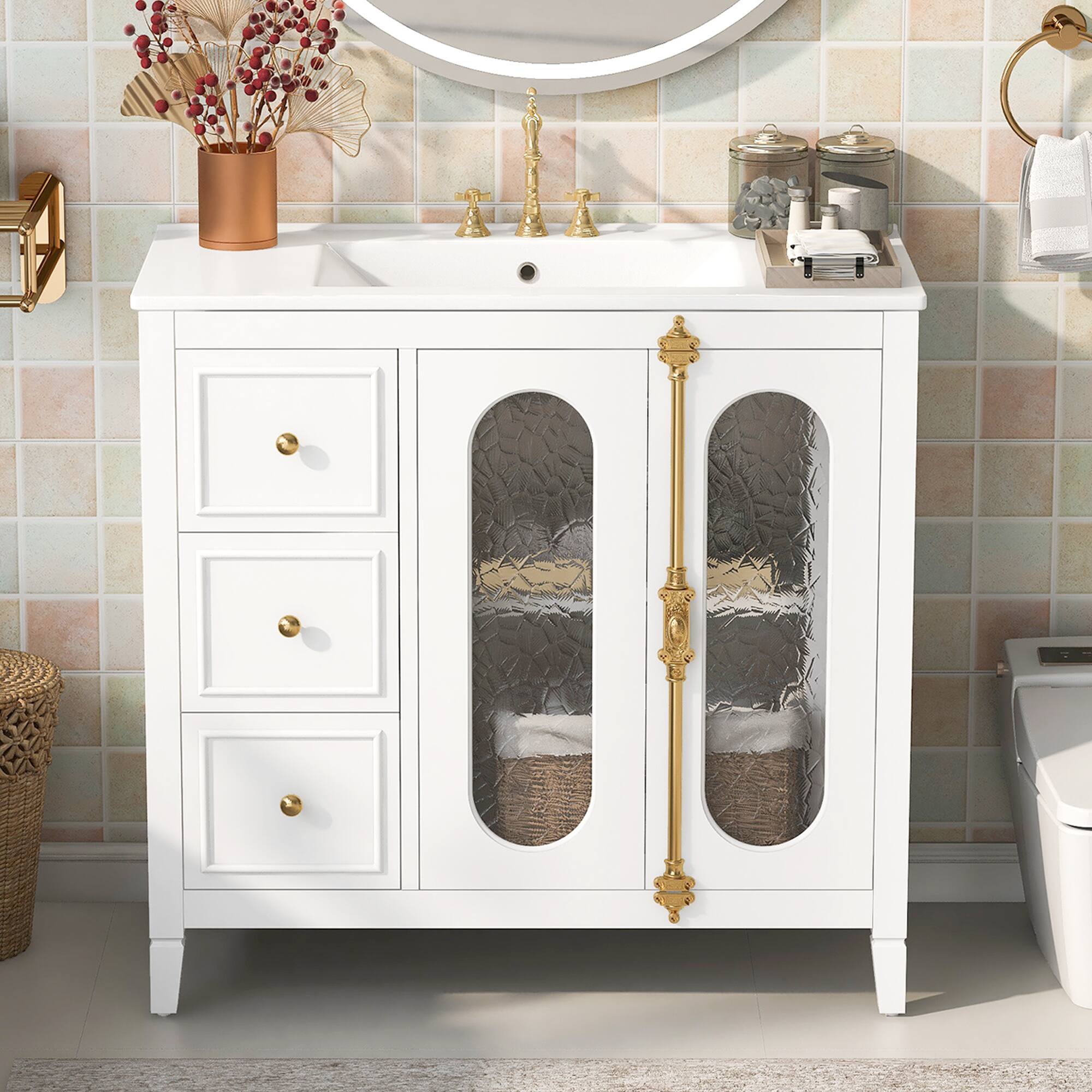Tiramisubest 36 inch Bathroom Vanity with 2 Soft Close Doors, Solid ...