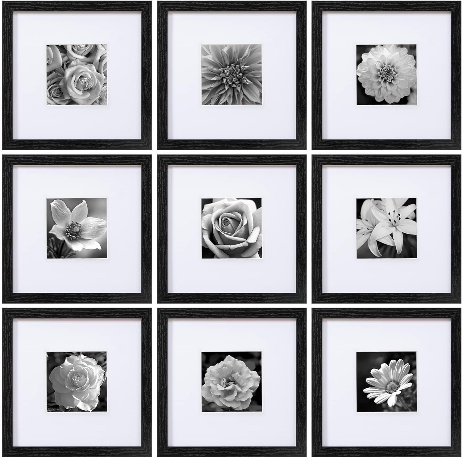 blue 12x12 Picture Frames Set of 9 with Mat for 8x8 Photos or without Mat for 12x12, Square ...