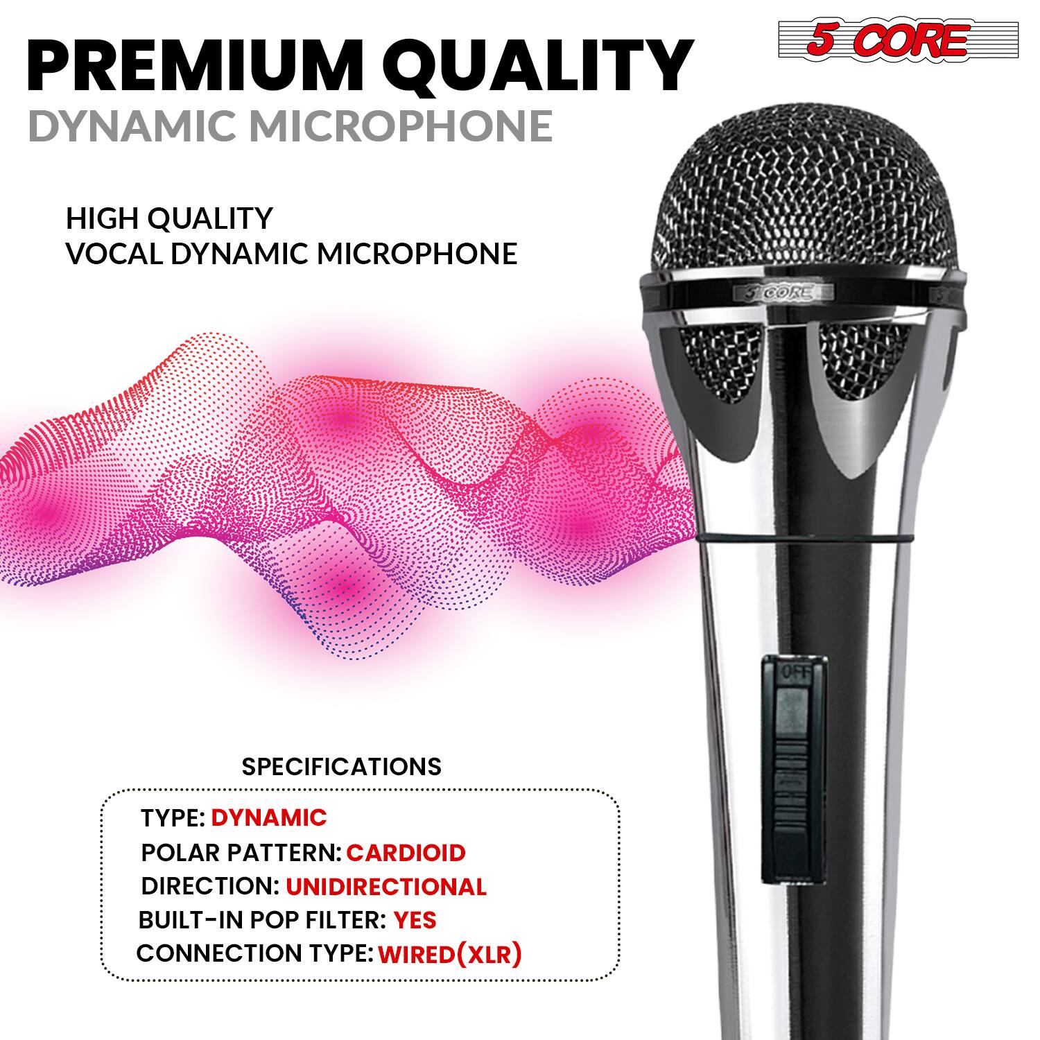 5 CORE 5Core XLR Microphone Dynamic Mic Karaoke Singing Studio Mics ...