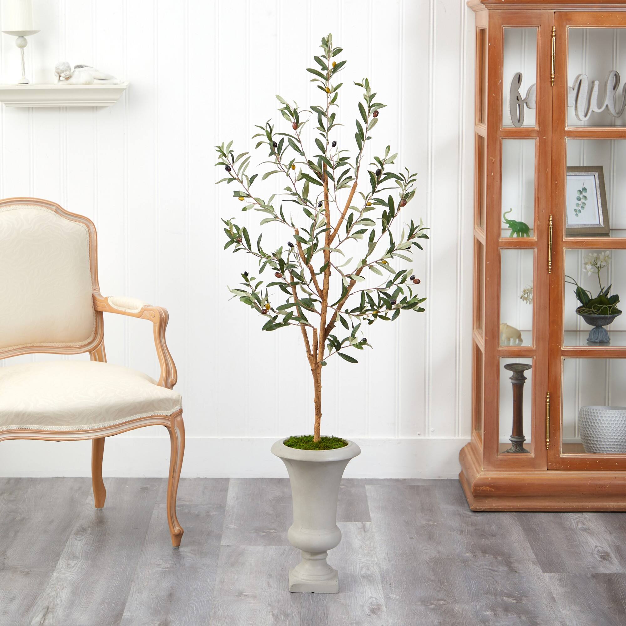 BreeBe 57" Olive Artificial Tree in Sand Colored Urn White T2442 - Best Buy