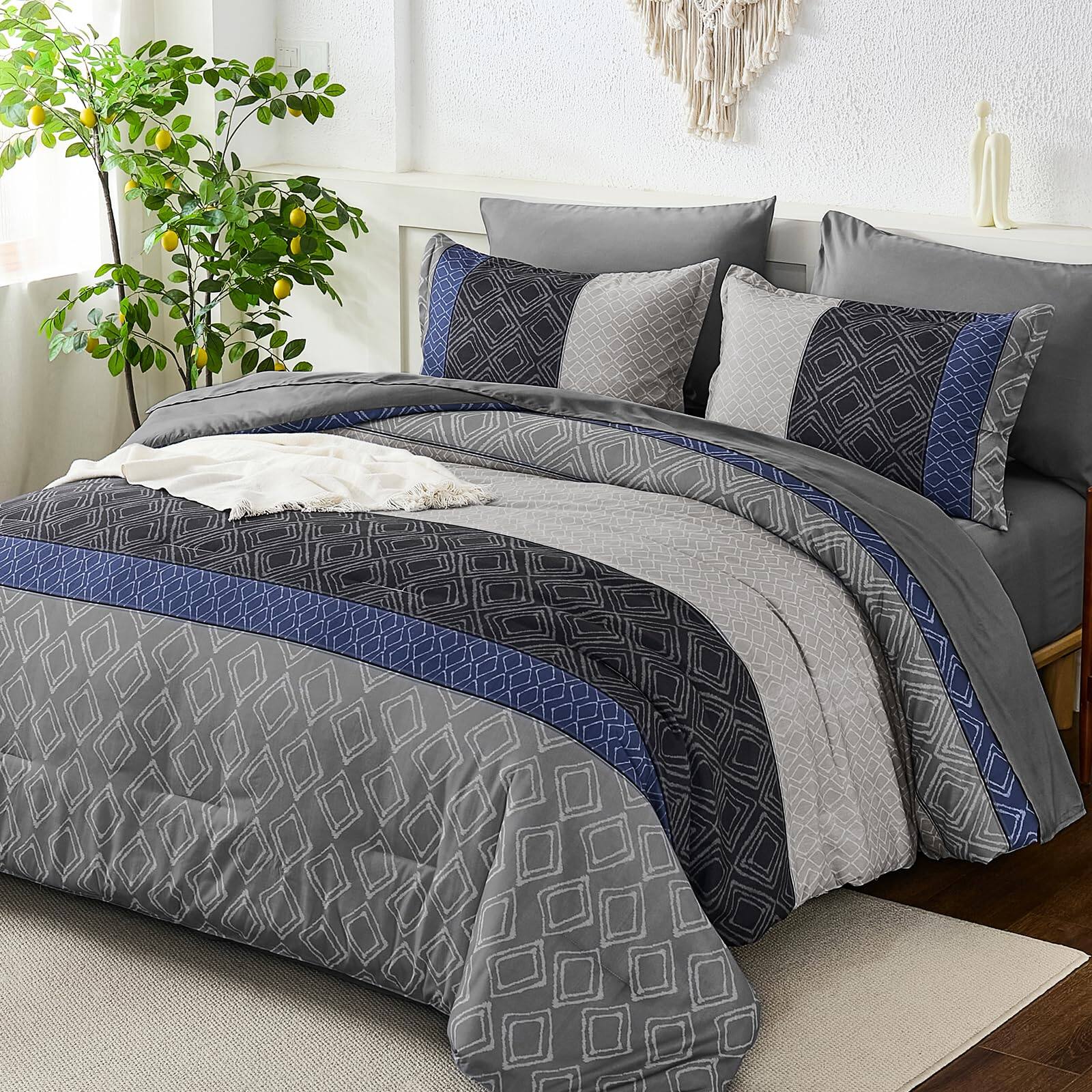 Paradigms Interiors Gray Size Comforter Set Striped Boho Bed In A Bag 7 ...