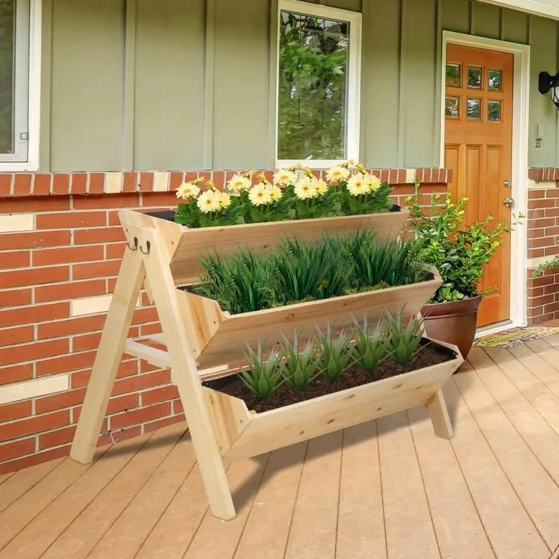 SlickBlue 3 Tier Elevated A Frame Wooden Planter Box, Fir Wood Garden ...