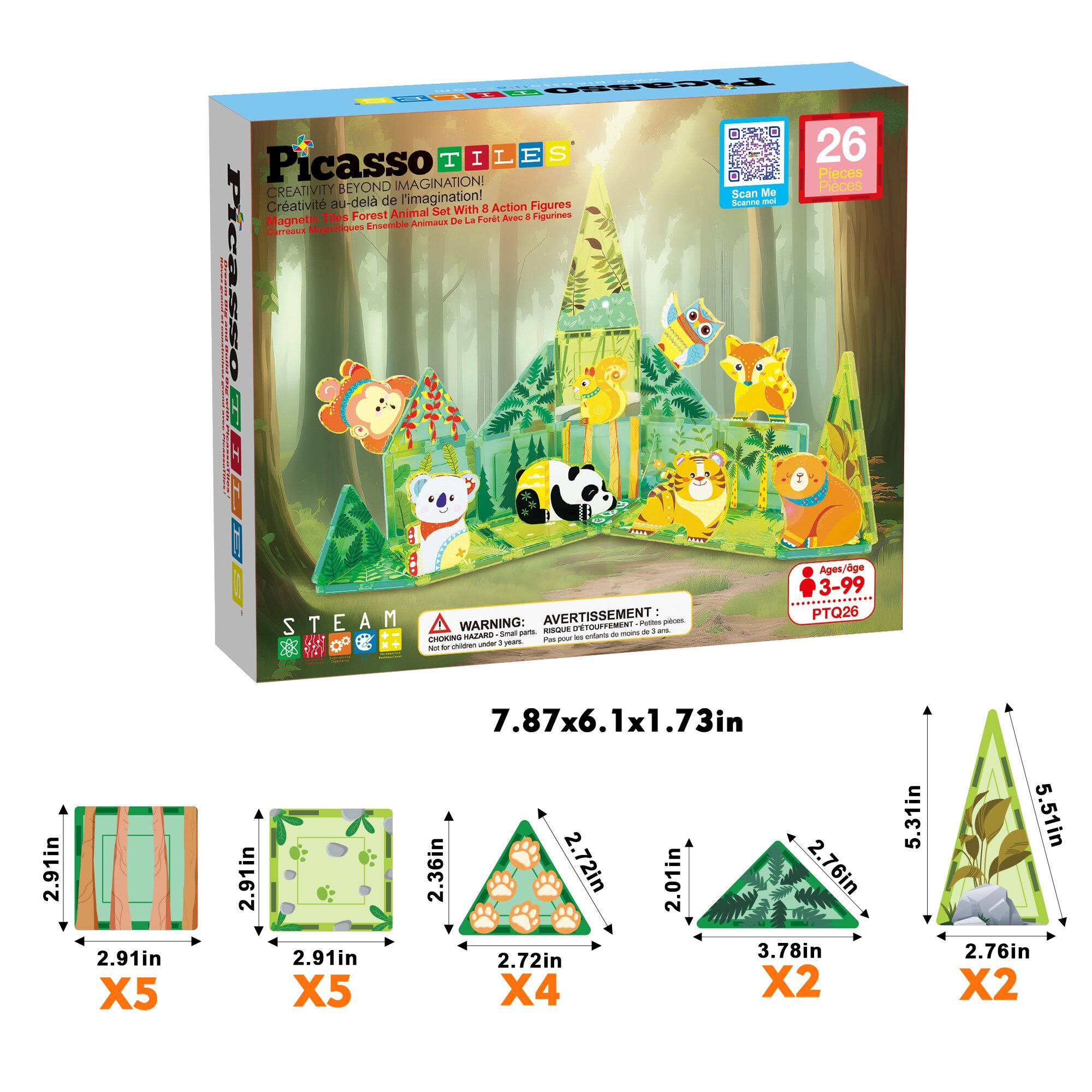PicassoTiles PICASSO TILES Magnetic Tiles for Kids, 26PCS Forest ...