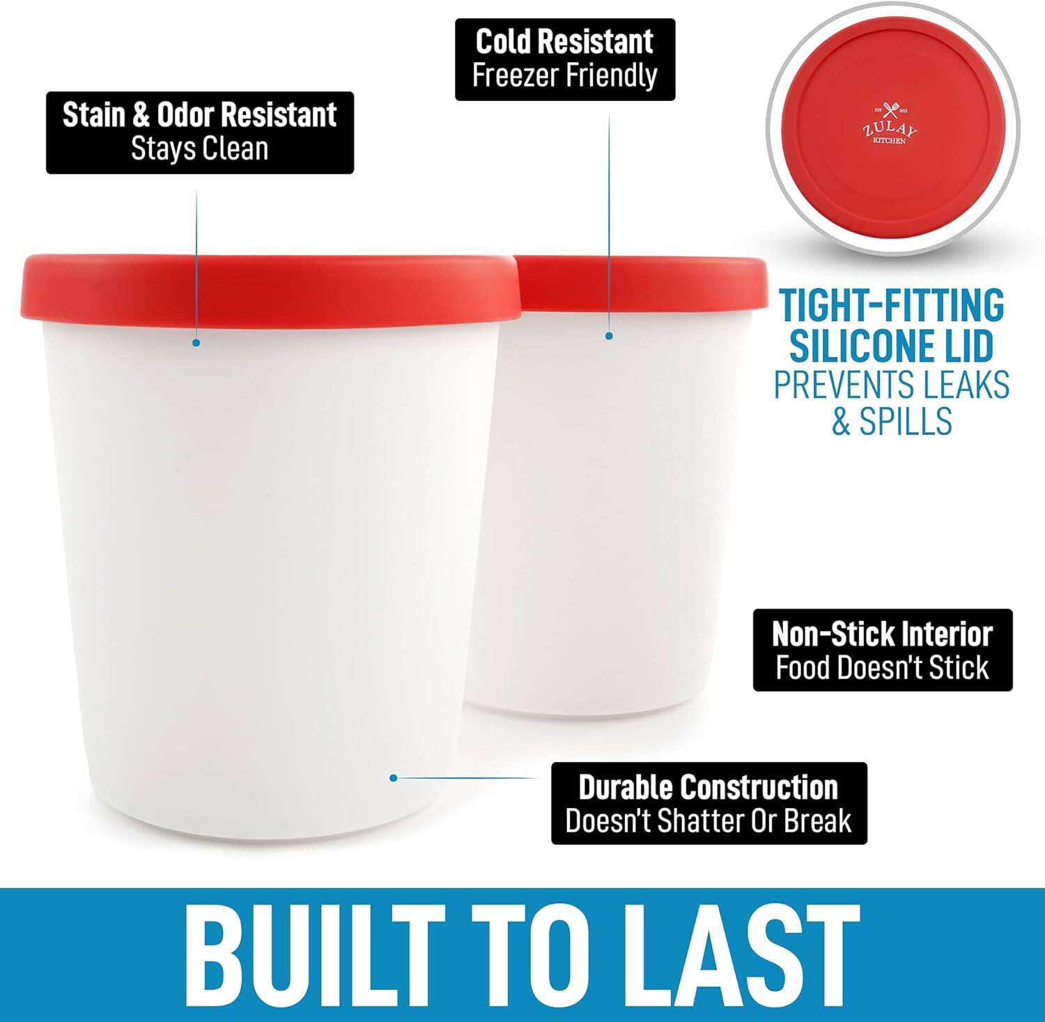 Zulay Kitchen Large Ice Cream Containers For Homemade Ice Cream ...