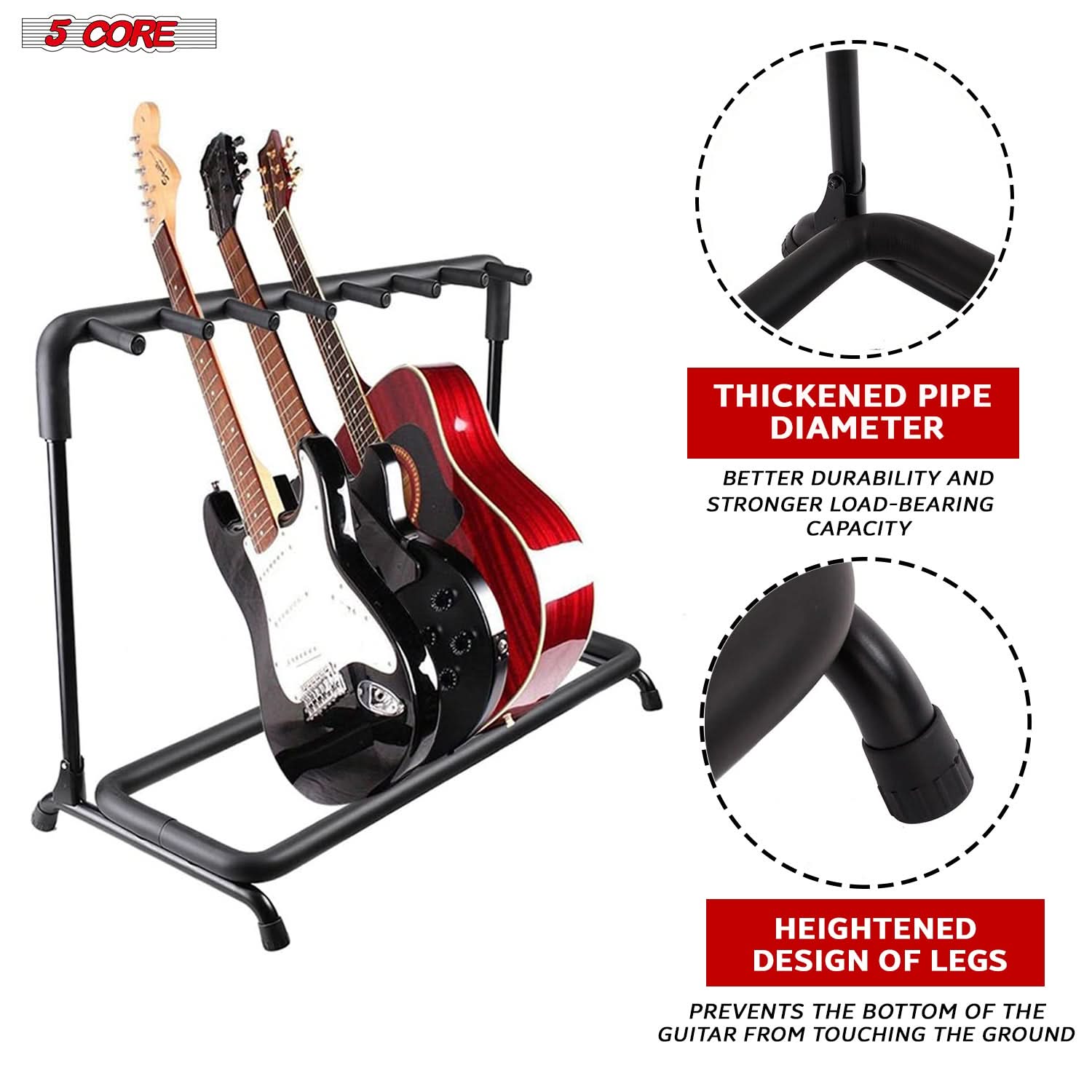 5 CORE Multi Guitar Rack Stand Floor 7 Slot Adjustable Flying V Guitars ...