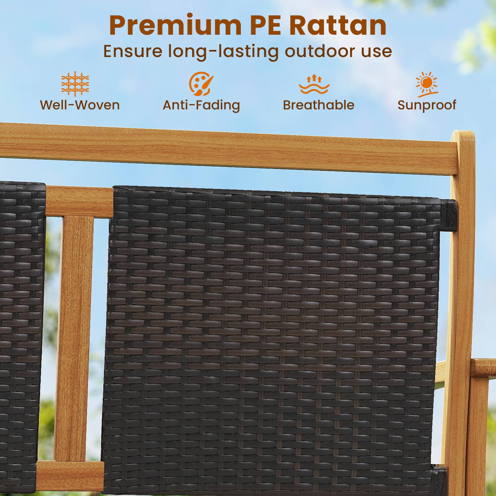 Gymax Patio Rattan Glider Bench Swing Gliding Rocker for 2 w/ Acacia ...