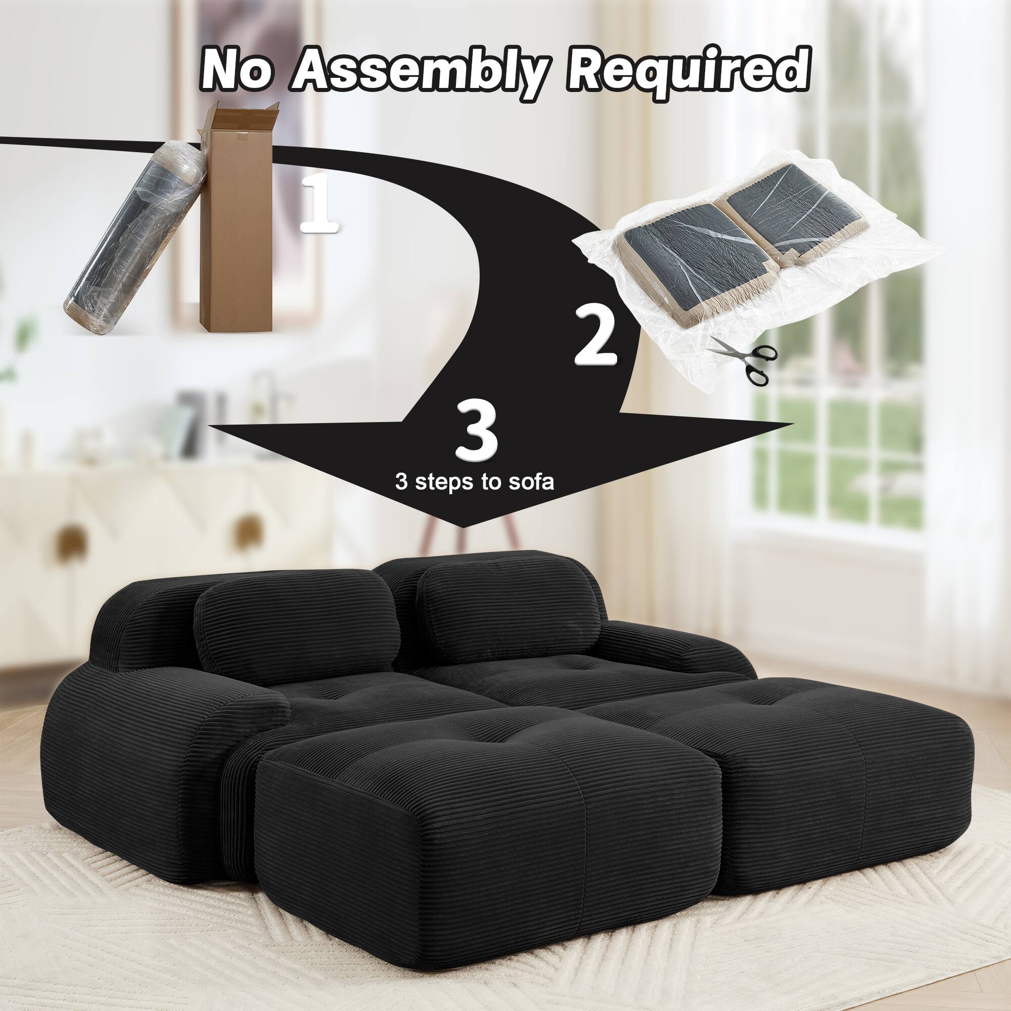 Aukfa 2 Seats + 2 Ottoman Modular Corduroy Sectional Sofa Ergonomic ...