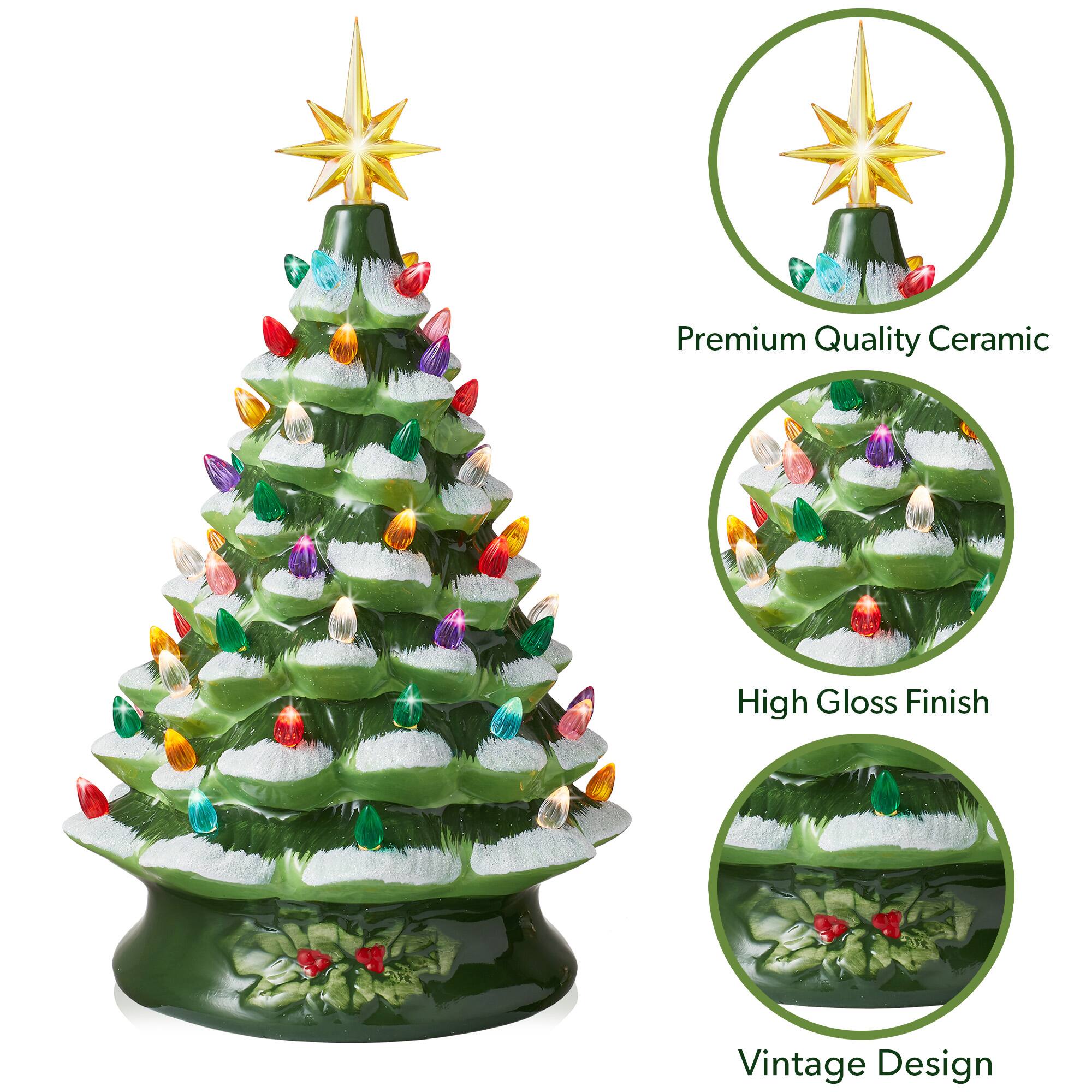 Casafield 15 in Hand Painted Ceramic Christmas Tree Pre Lit Tree with ...