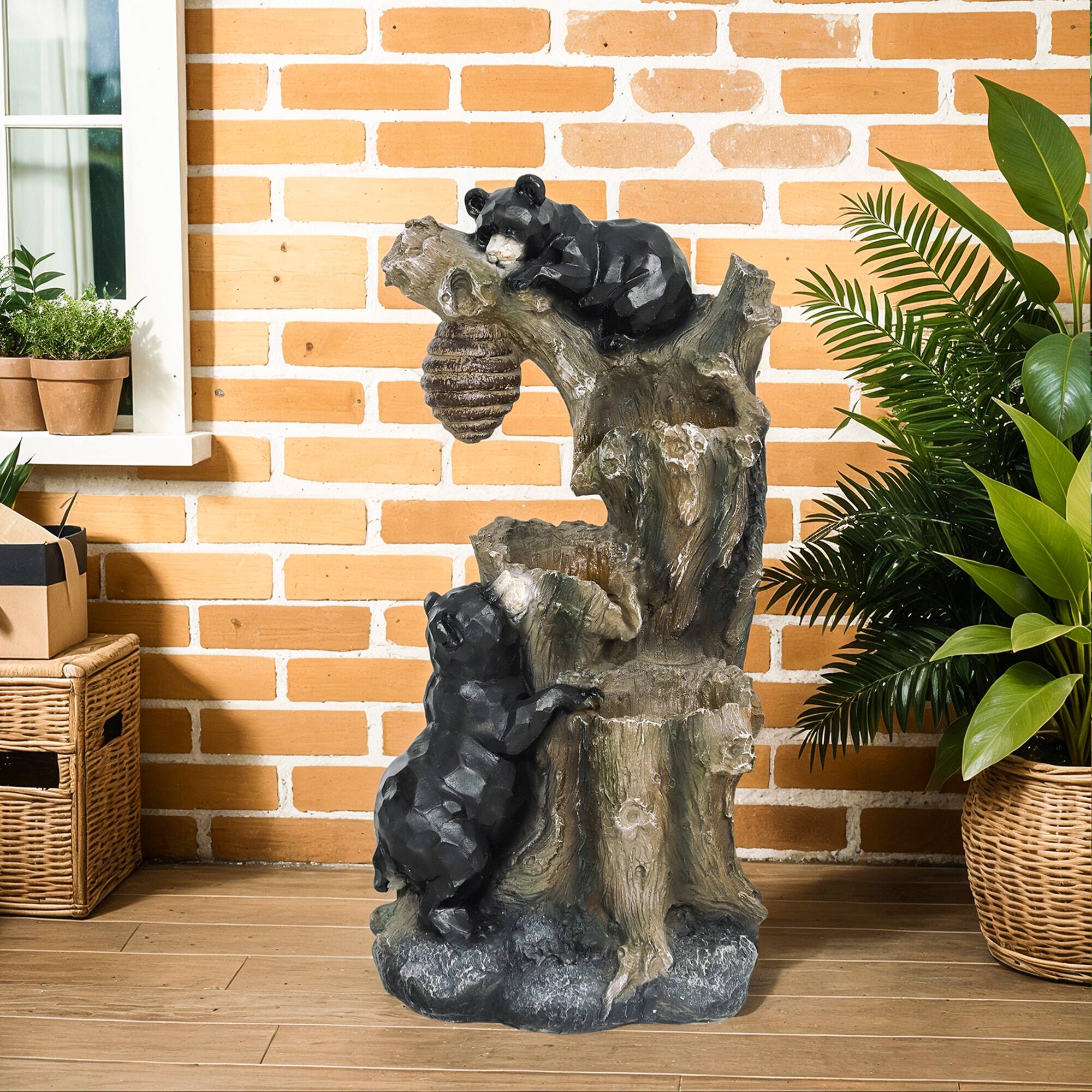 Outsunny 22.4" Tall Outdoor Water Fountain, 3 Tier Floor Standing Resin ...