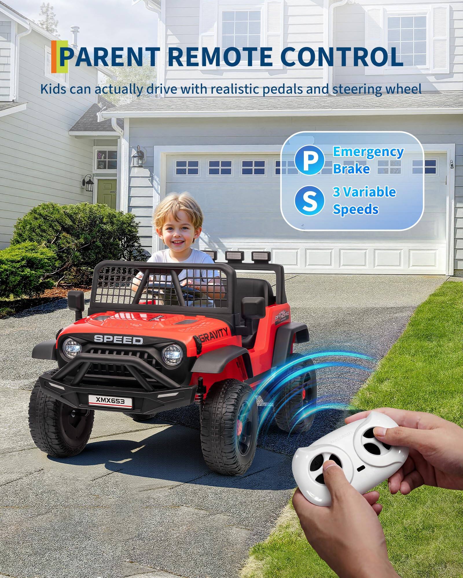 GARVEE 12V Kids Electric Ride On Truck with Parent Remote Control, Dual ...