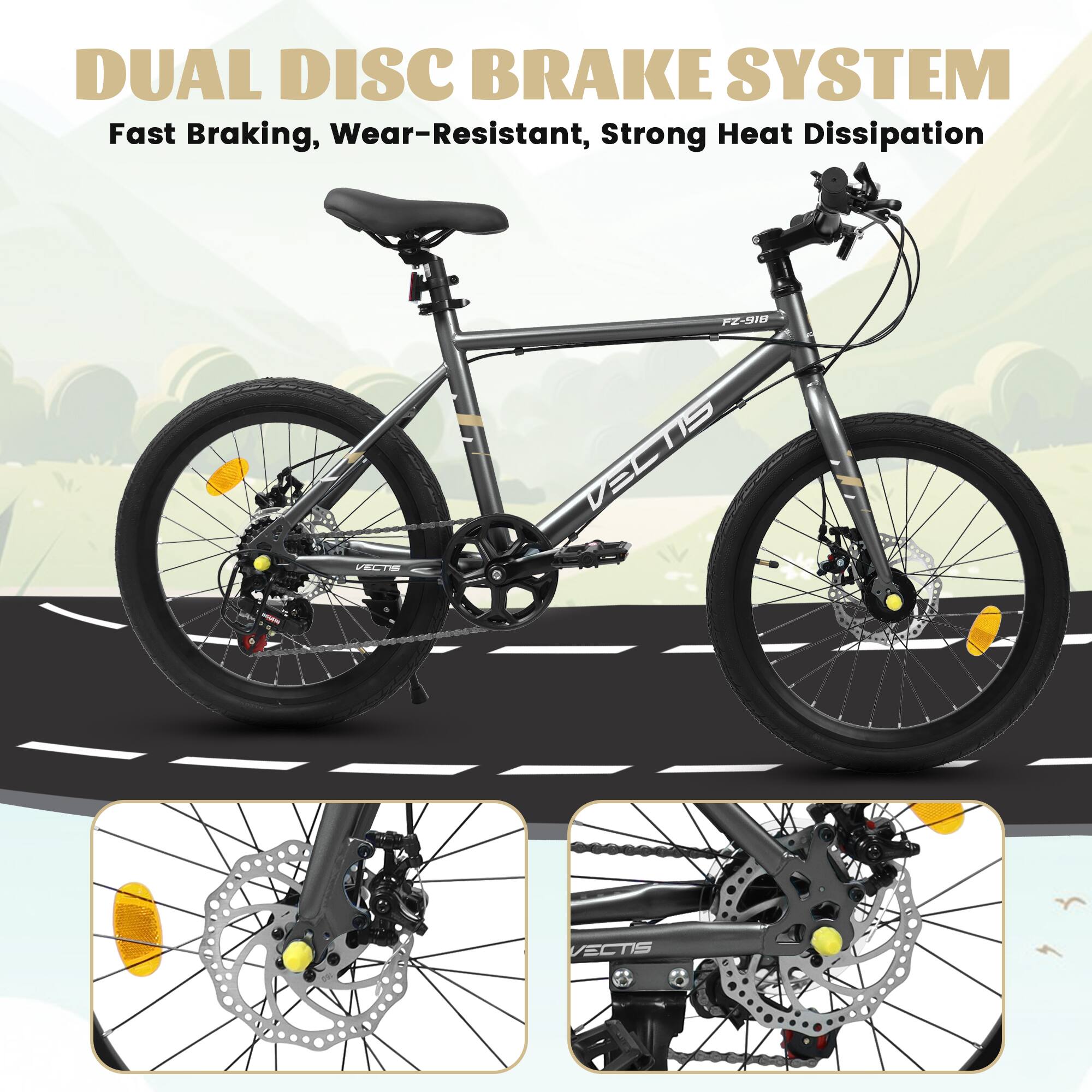 Aukfa Kids Bike for Ages 6 12 20 Inch, 7 Speed Steel Frame, Dual Disc ...