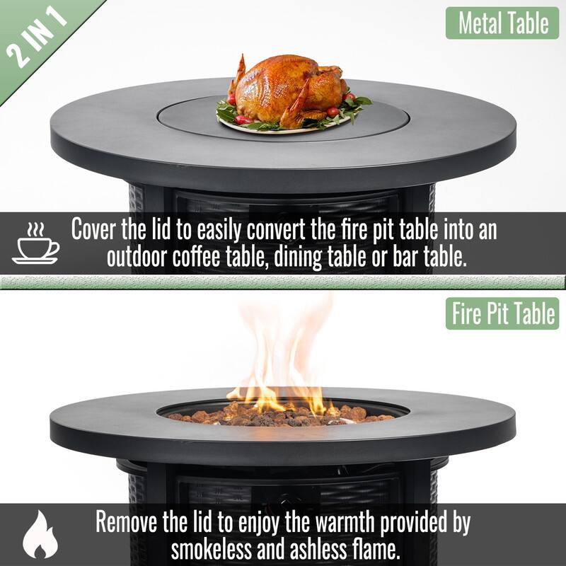 BANSA ROSE 30 in. 50000 BTU Steel Propane Smokeless Fire Pit Table with ...