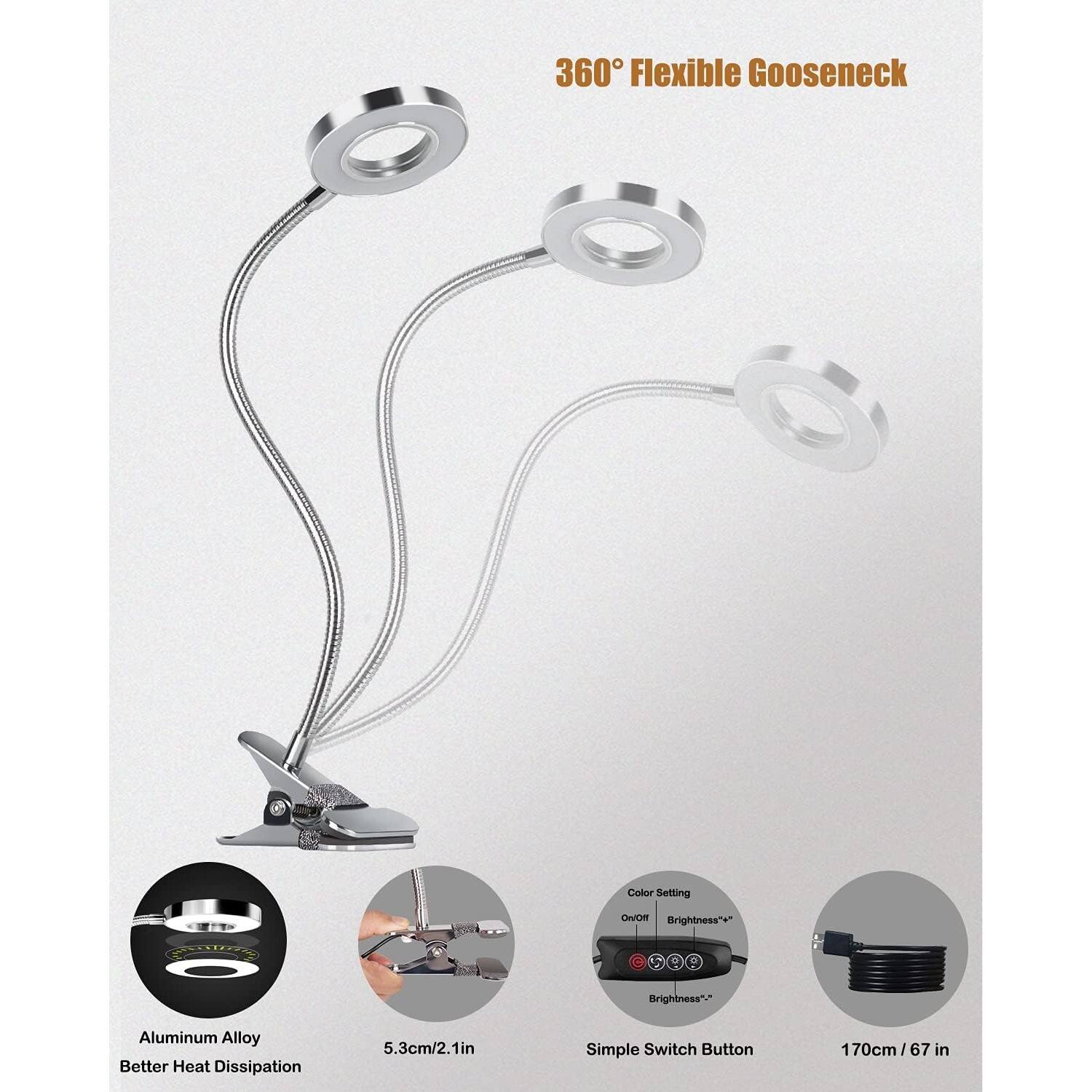 PARKER SLATER LED Clamp Reading Light – 3 Modes, 9 Dimming Levels ...