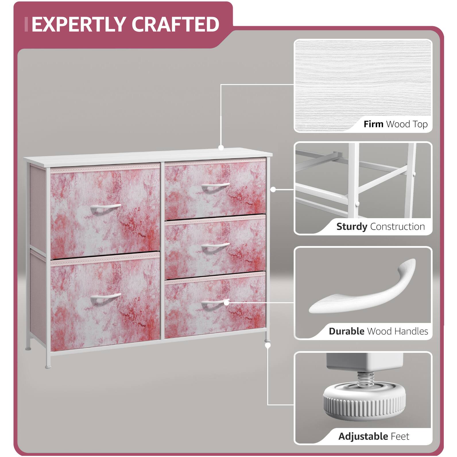 Sorbus Dresser with 5 Drawers Storage Chest Organizer with Steel Frame ...