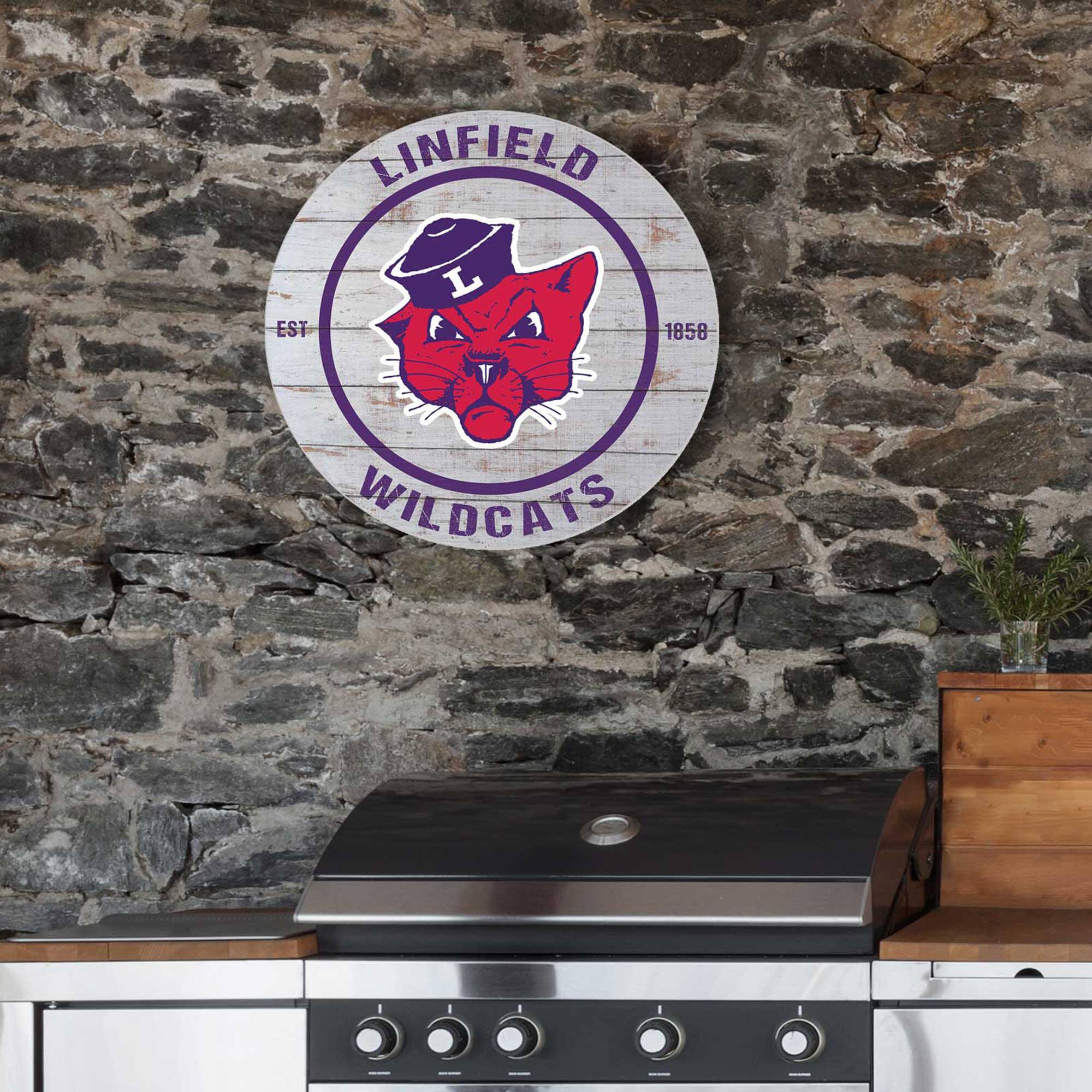 Jardine Linfield Wildcats 20'' x 20'' Indoor/Outdoor Weathered Circle Sign White 5184571 - Best Buy