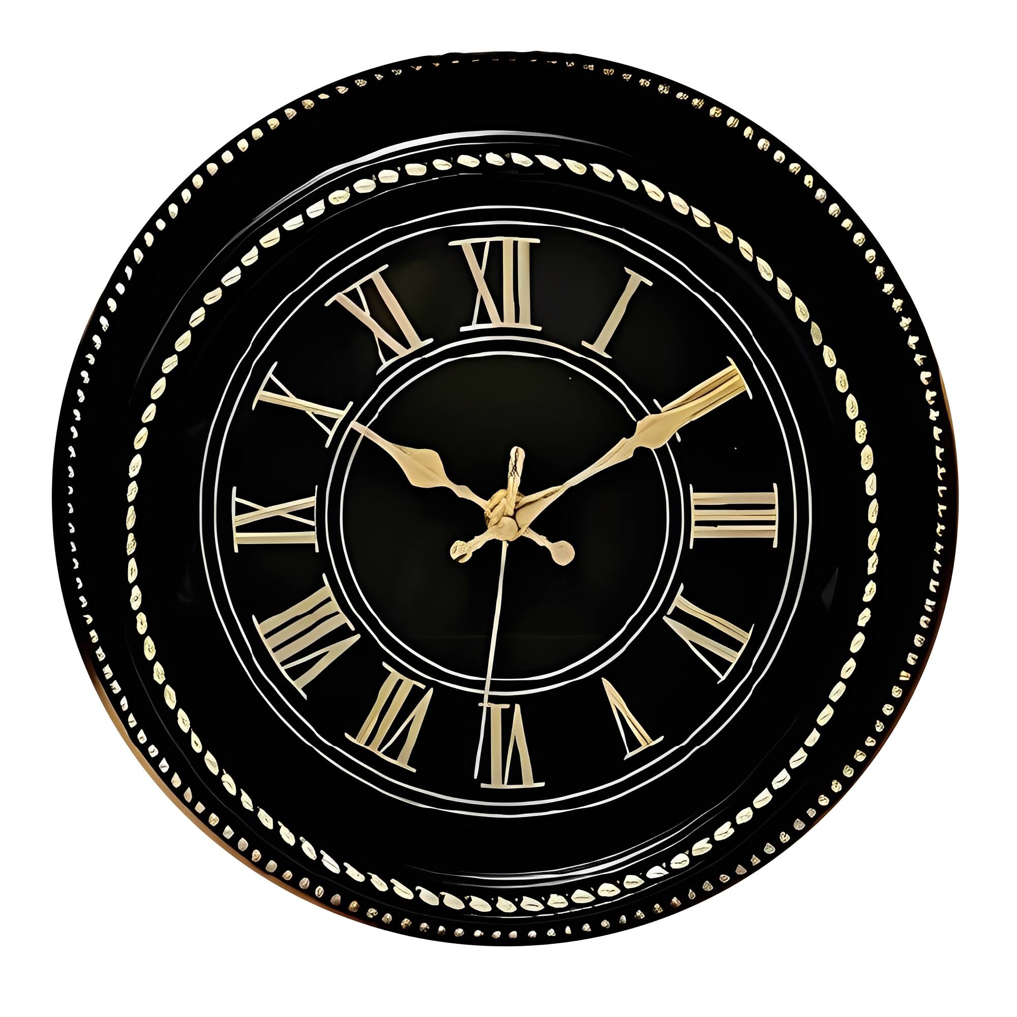 FC Design 10"H Metallic Gold on Black Traditional Roman Numeral Round ...